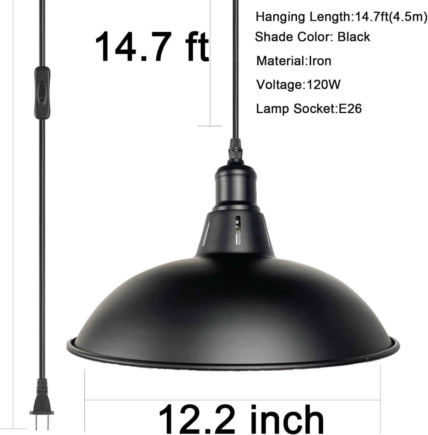 TRA-Ecopower Industrial Barn Pendant Light Fixture, Metal Shade ...