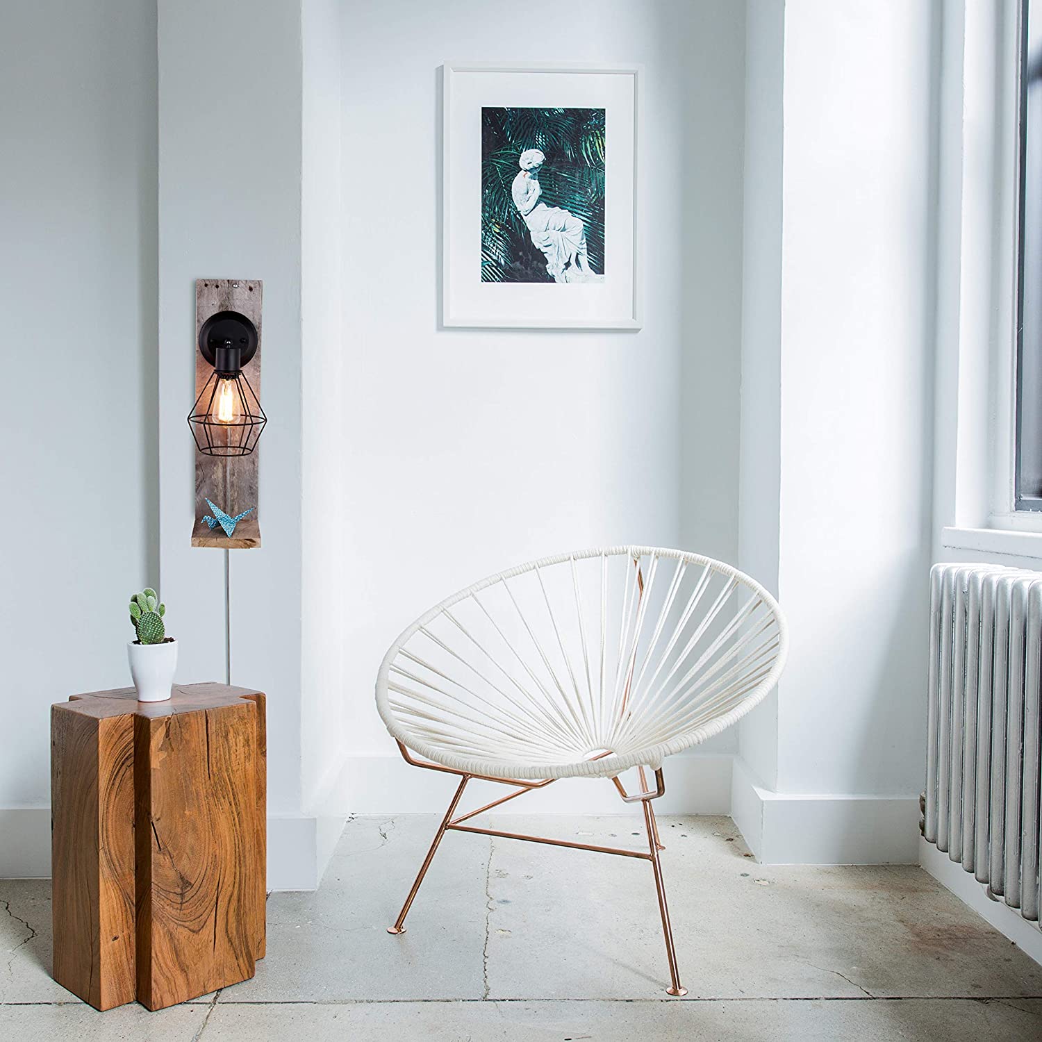 TRA-Electric 65291 1-Light Plug-in or Hardwire Industrial Cage Wall Sconce, Matte Black Finish ...