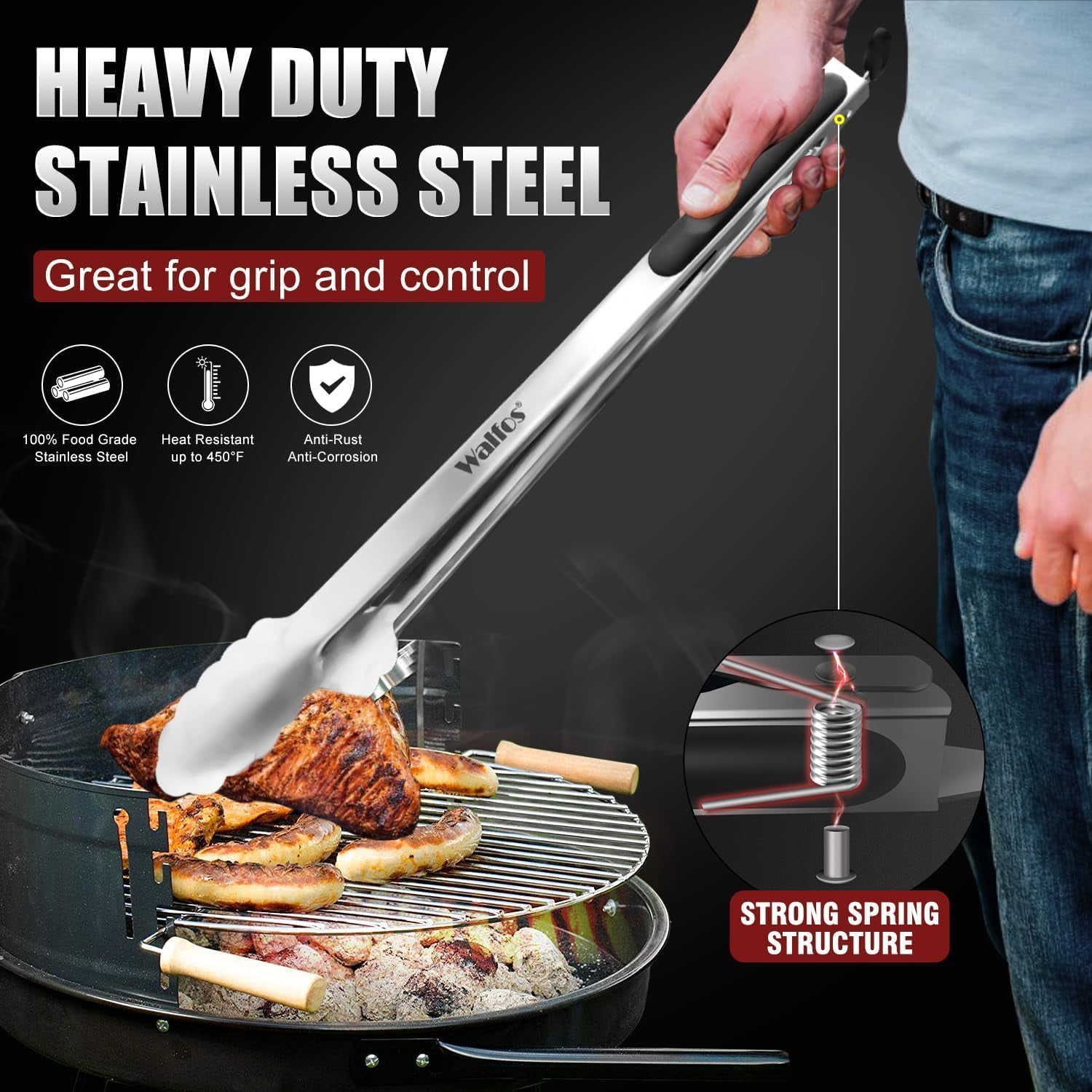 TRA-Extra Long Grill Tongs - Heavy Duty Metal Tongs - 16 & 12 inch ...