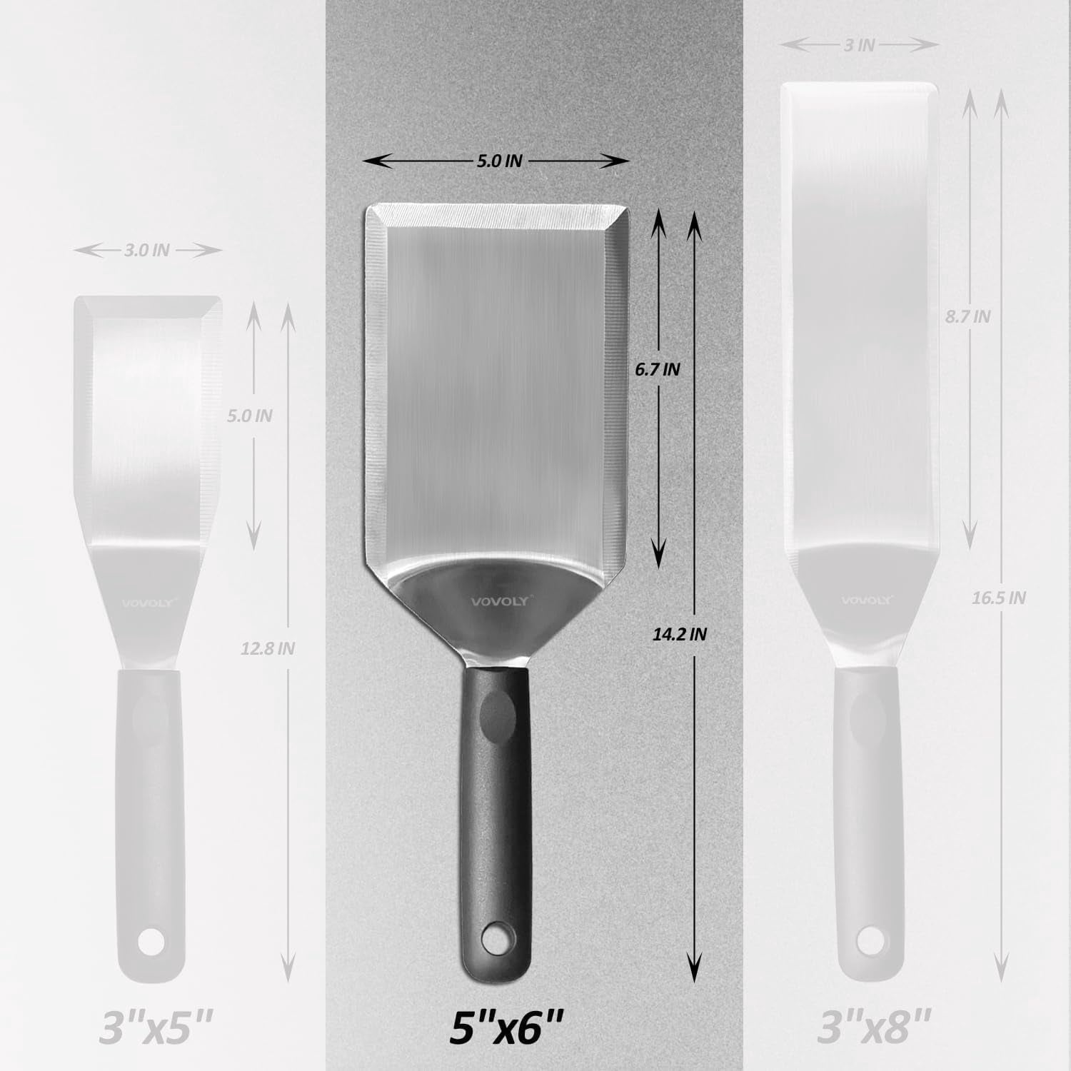 TRA-Extra Wide Metal Spatula with Full Tang Silicone Handle & Beveled ...