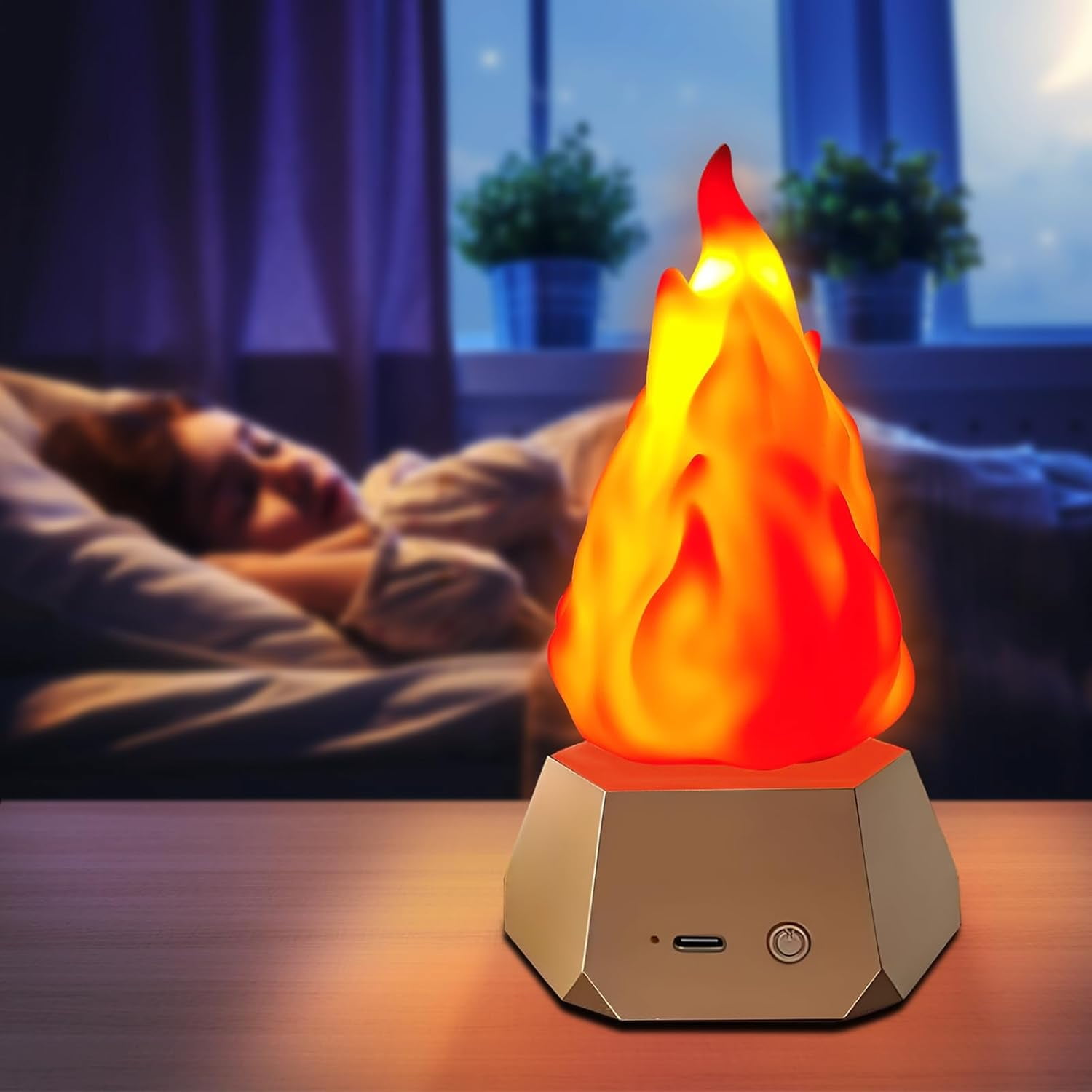 TRA-Flame Night Light 1200mAh Flickering Flame Lamp 3-Mode Flameless ...