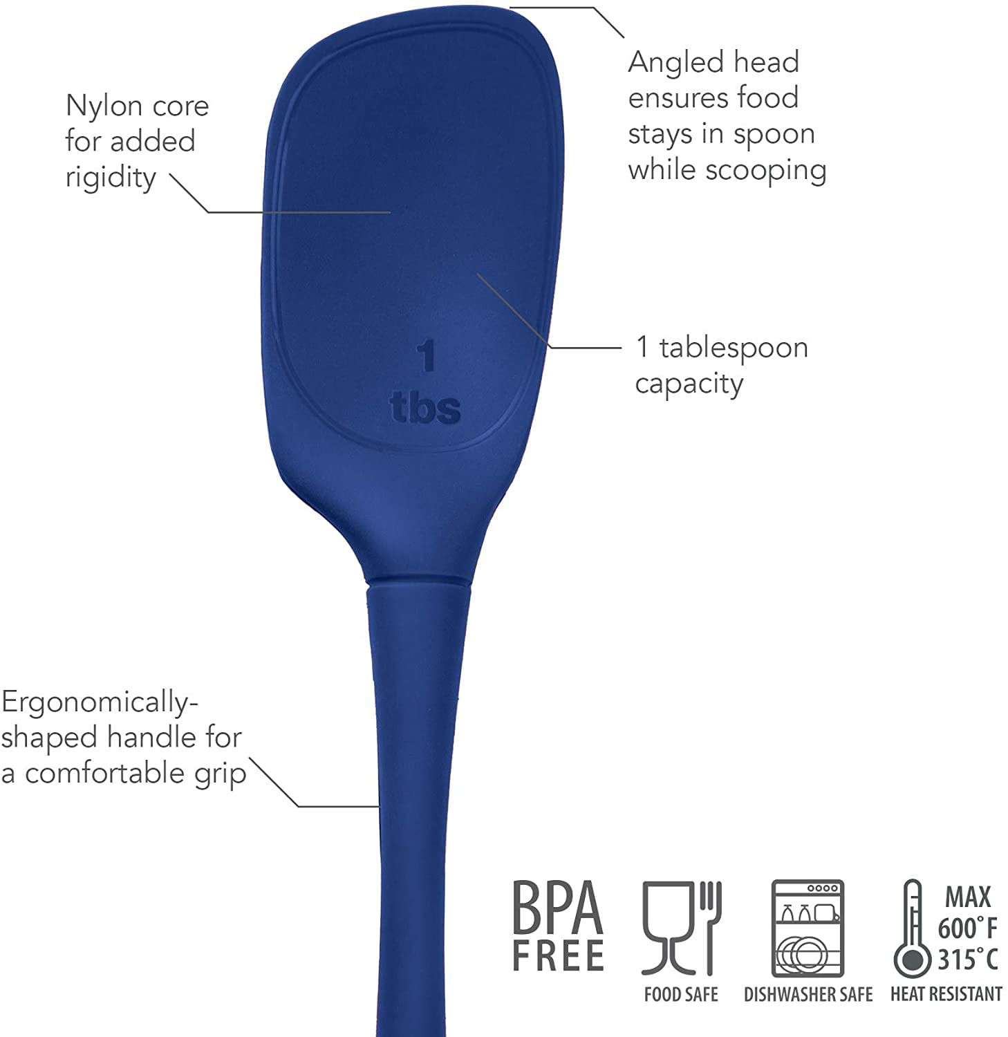 TRA-Flex-Core All Silicone Spoon with Angled Head & Measuring Marking ...