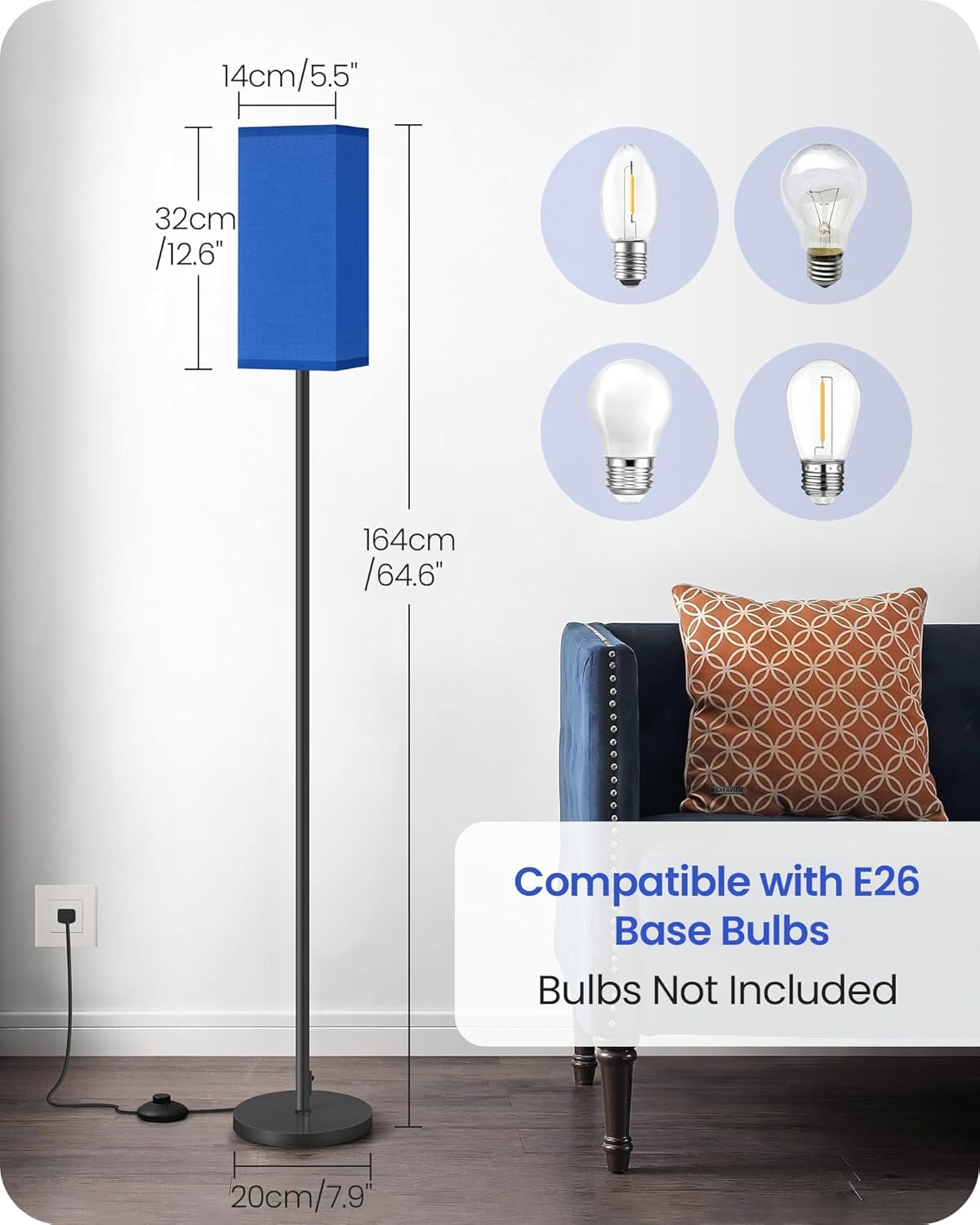 TRA-Floor Lamp, Pole Lamp with Foot Switch, Modern Standing Lamp Shade ...