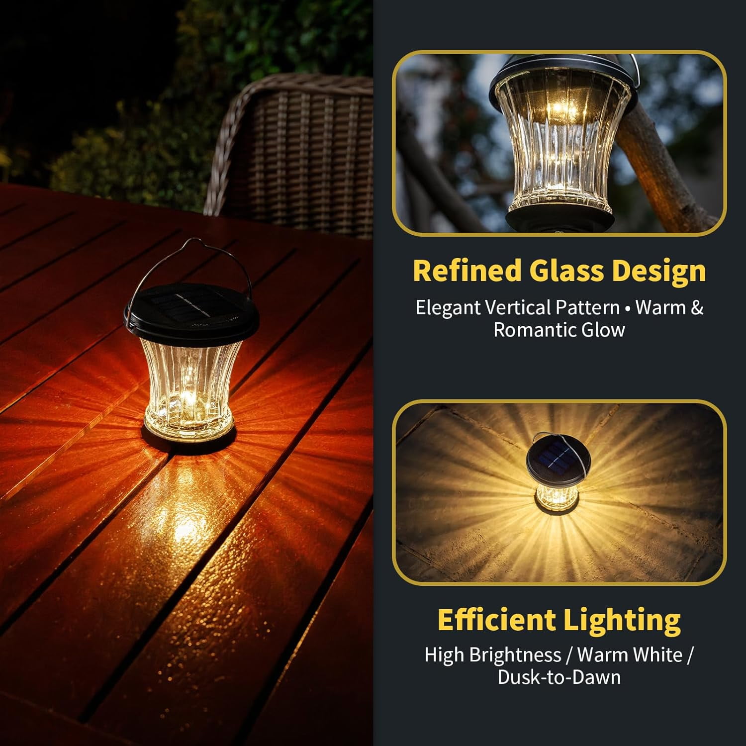 TRA-Glass Solar Lantern Outdoor, Waterproof Hanging Solar Lights for ...