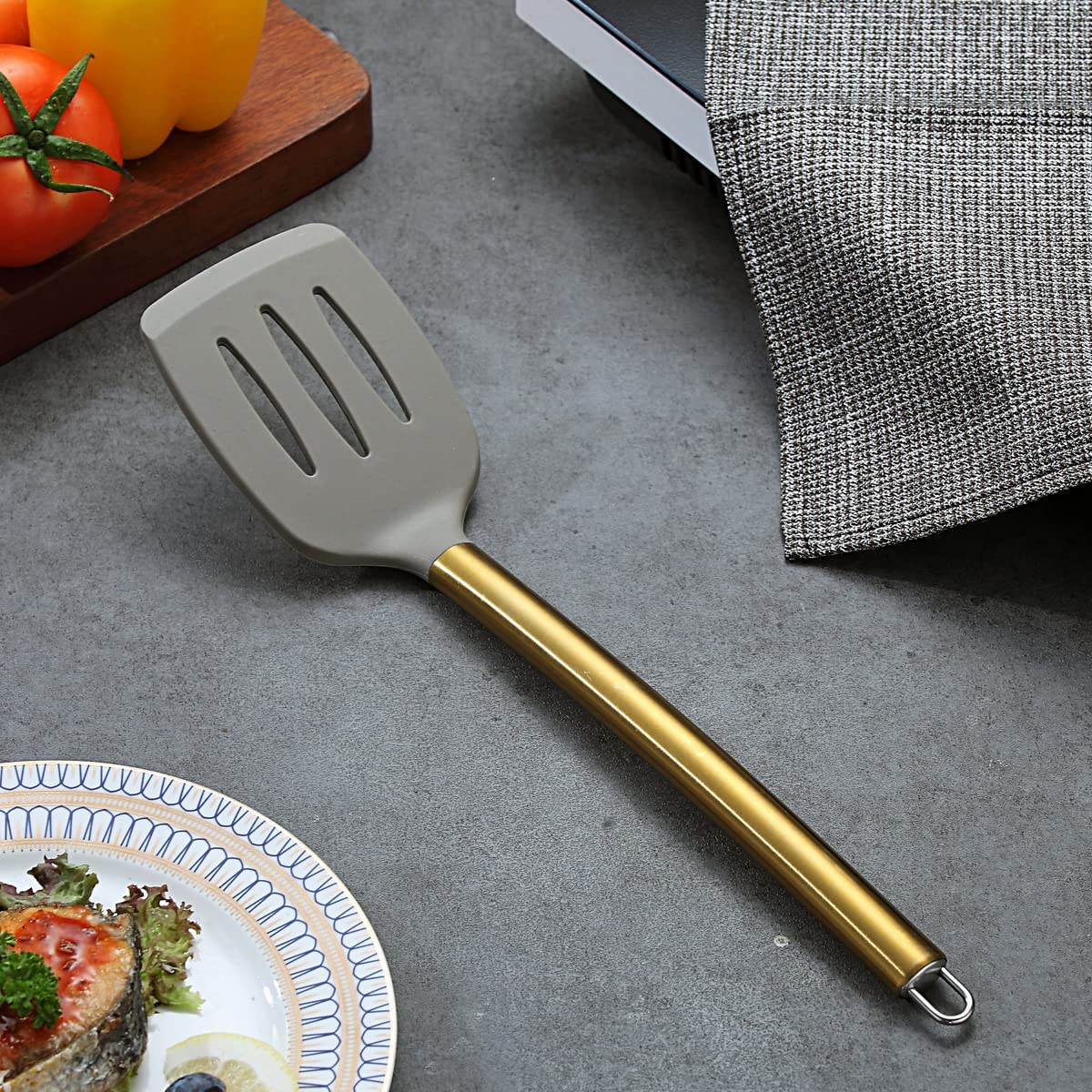 TRA-Gold Spatulas, Non-stick Silicone Slotted Turner Titanium Gold ...