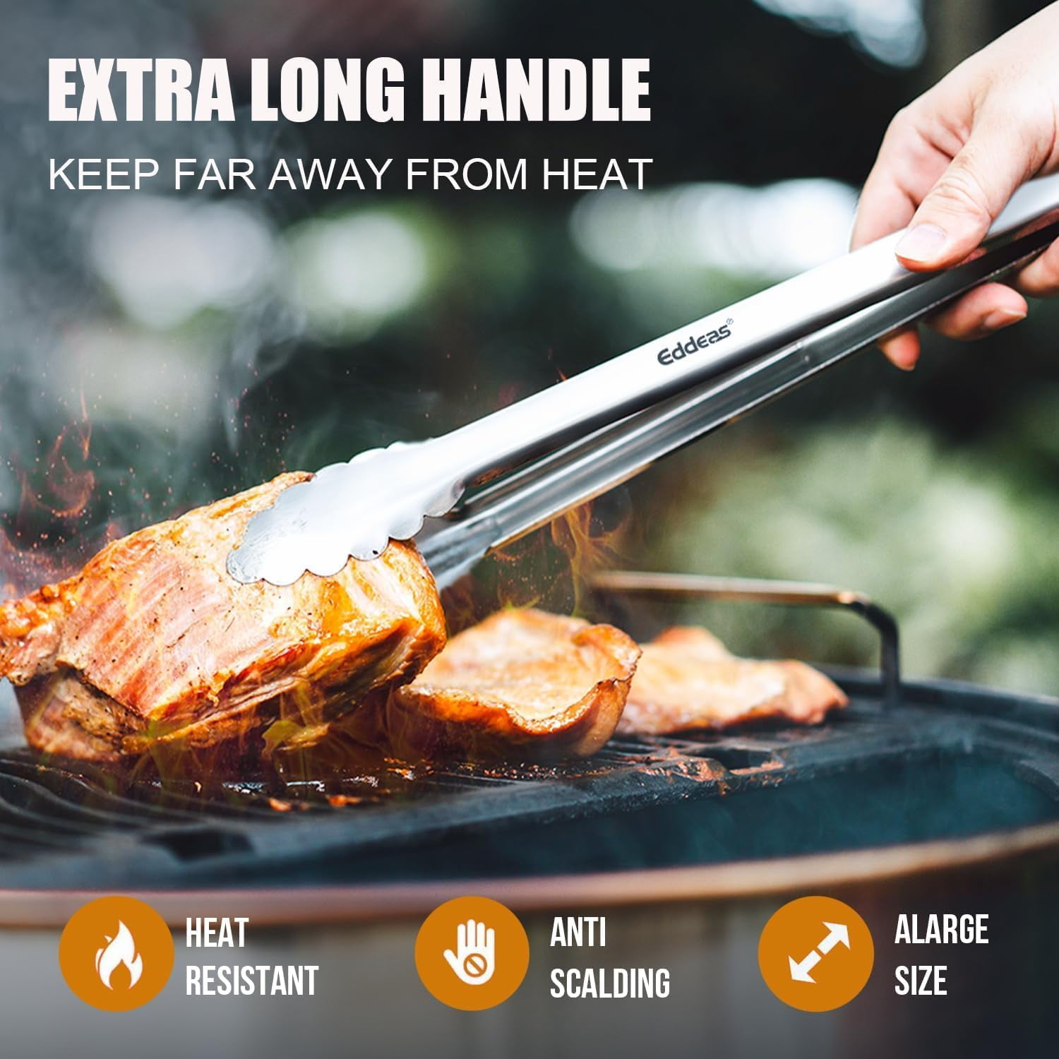 TRA-Grill Tongs, 600 Degrees Heat Resistant 17 Inch Extra Long BBQ ...