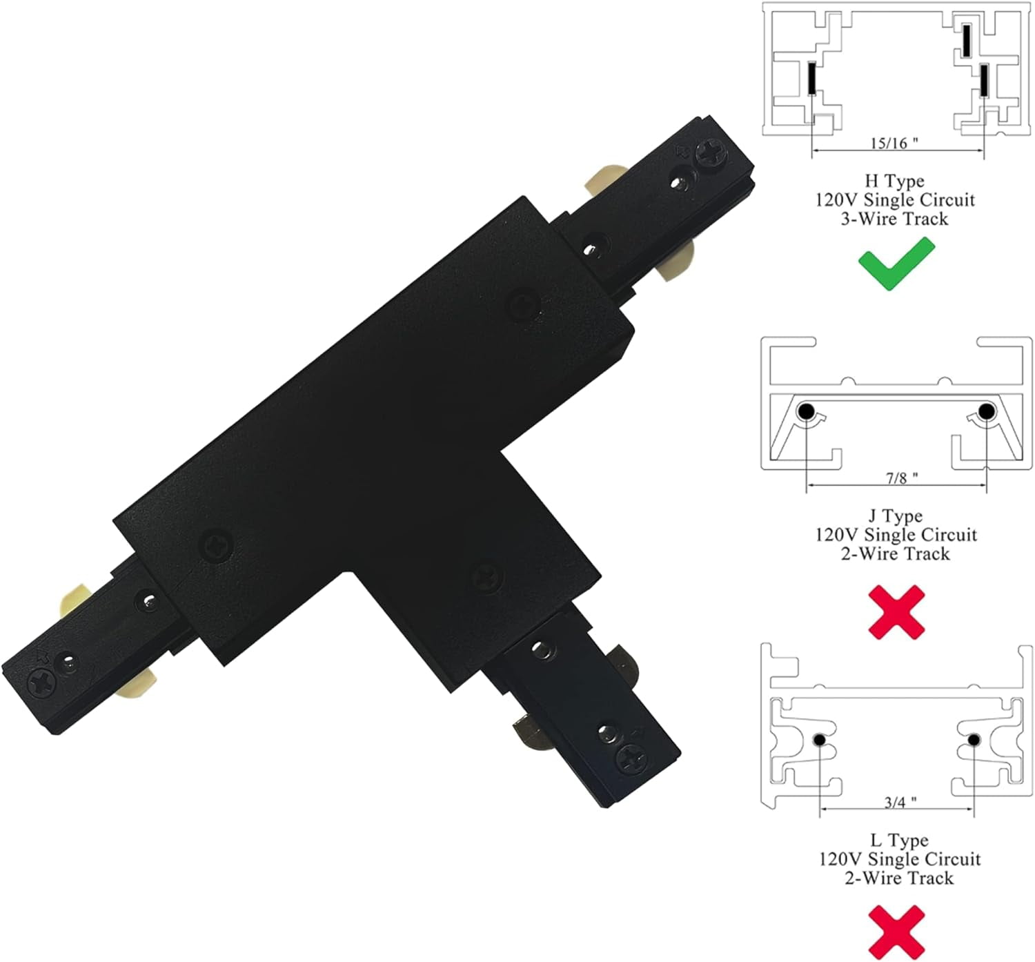 TRA-H Track T Connector H Type Single Circuit 3-Wire-1 Track Lighting ...