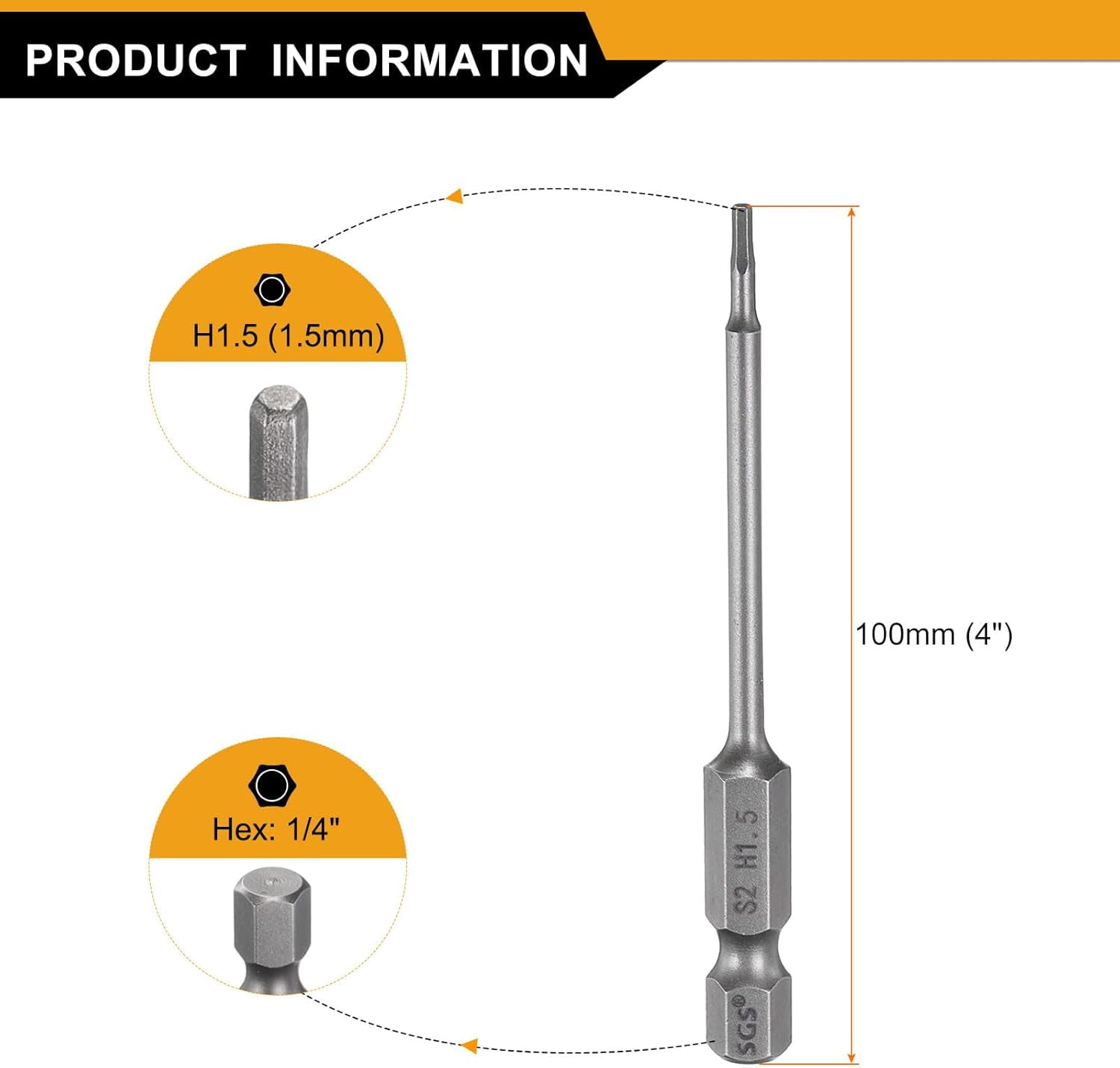 TRA-H1.5 Hex Head Drill Bit Wrench 1.5mm Metric Flat Tip 1/4" Hex Shank ...