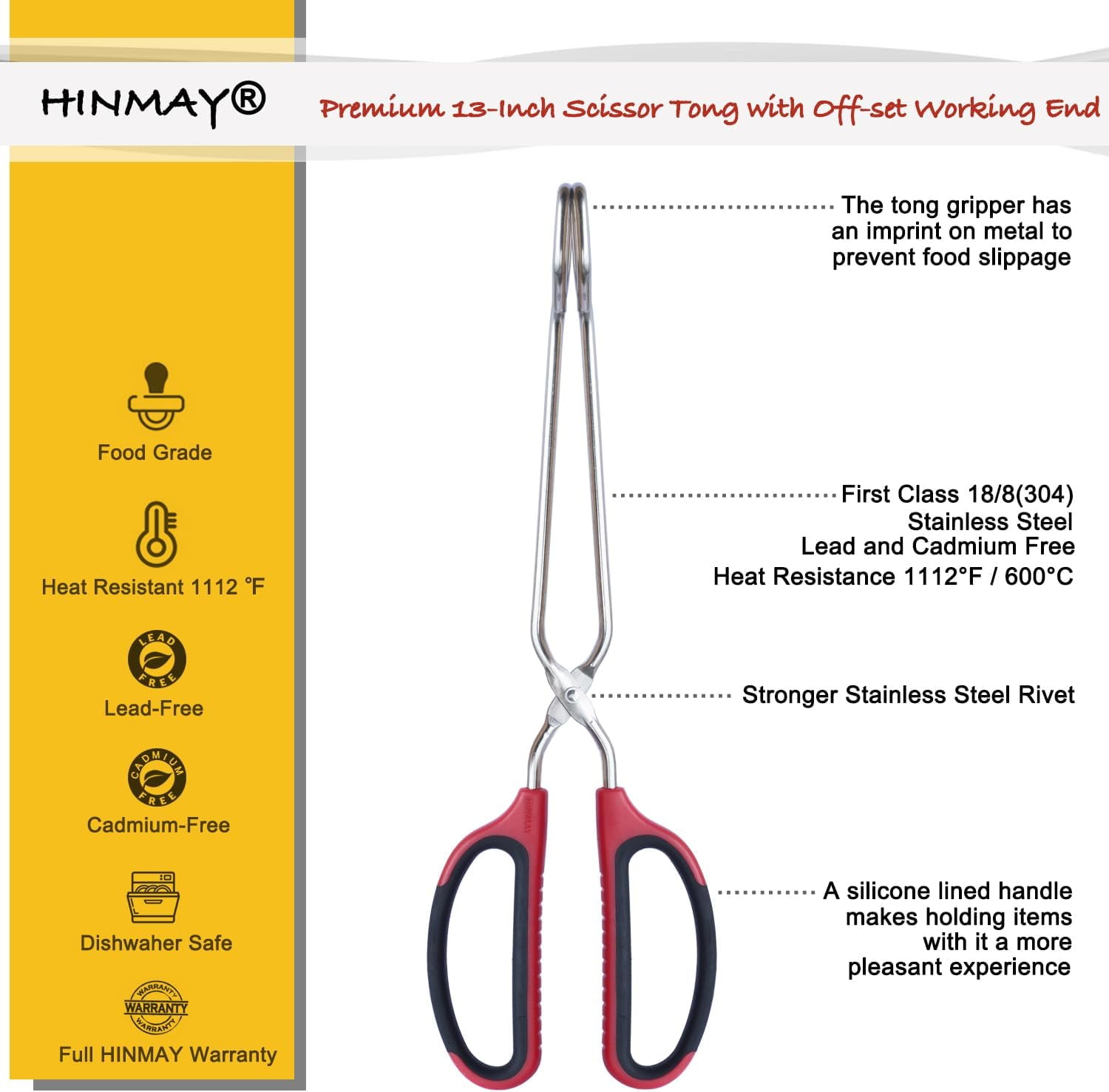 TRA-HINAMY Stainless Steel Scissor Tongs with Comfort-Grip Handle 13 ...