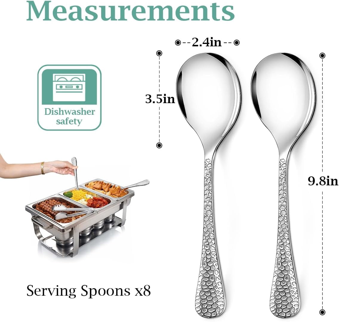 TRA-Hammered Stainless Steel Metal Serving Utensils Set of 8, 10 ...