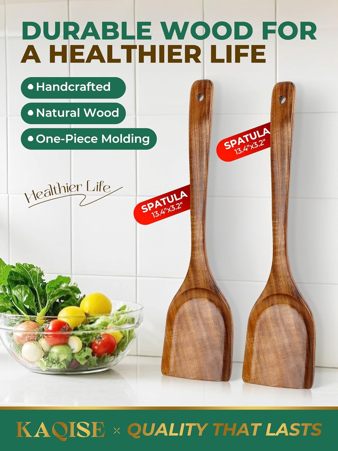 TRA-Handmade Wooden Spatulas for Cooking, Natural Teak Wood Kitchen ...