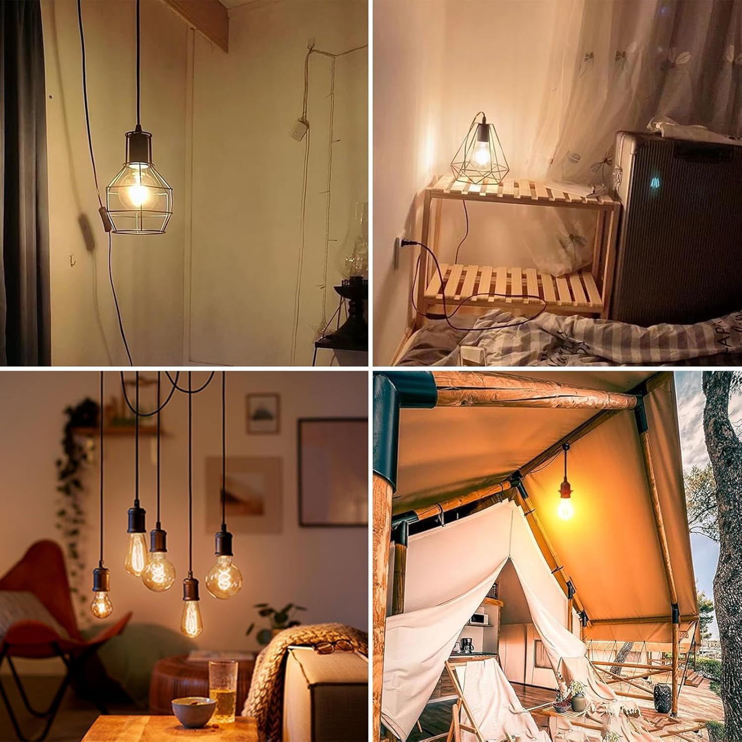 TRA-Hanging Lantern Extension Cord Cable, E26/E27 Pendant Light Socket ...