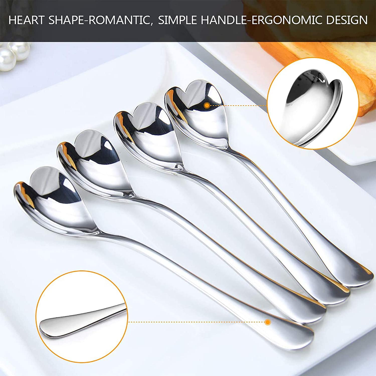 TRA-Heart Shaped Spoons, 18/10 Stainless Steel Spoon Set 4 Pack, 6.7 ...