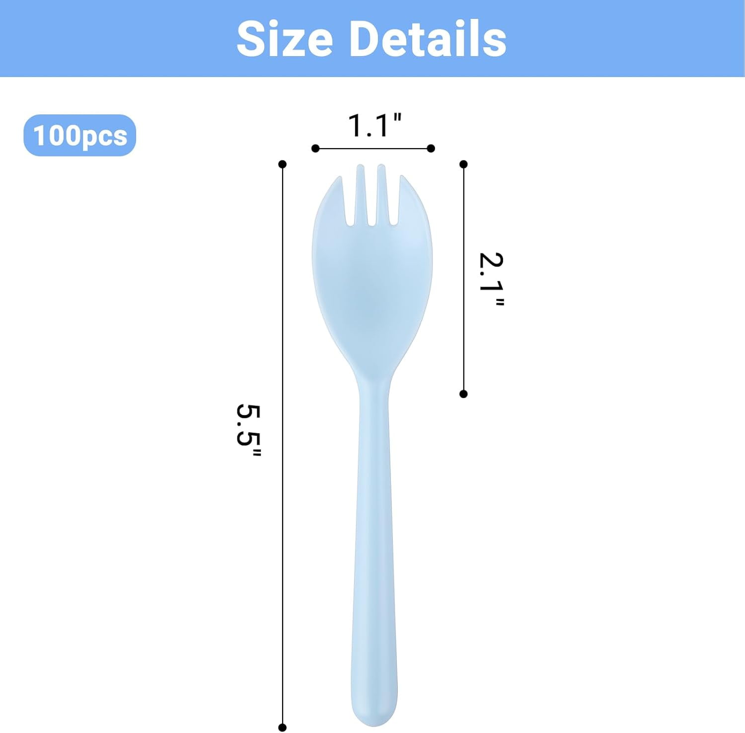 TRA-Heavy Duty Disposable Sporks, 100pcs 5.5"x1.2" Plastic Sporks ...