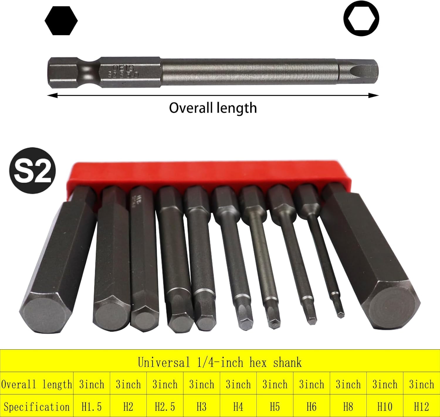 TRA-Hex Head Allen Wrench Drill Bit Set 3 Inch Magnetic Hex Bits Set S2 ...