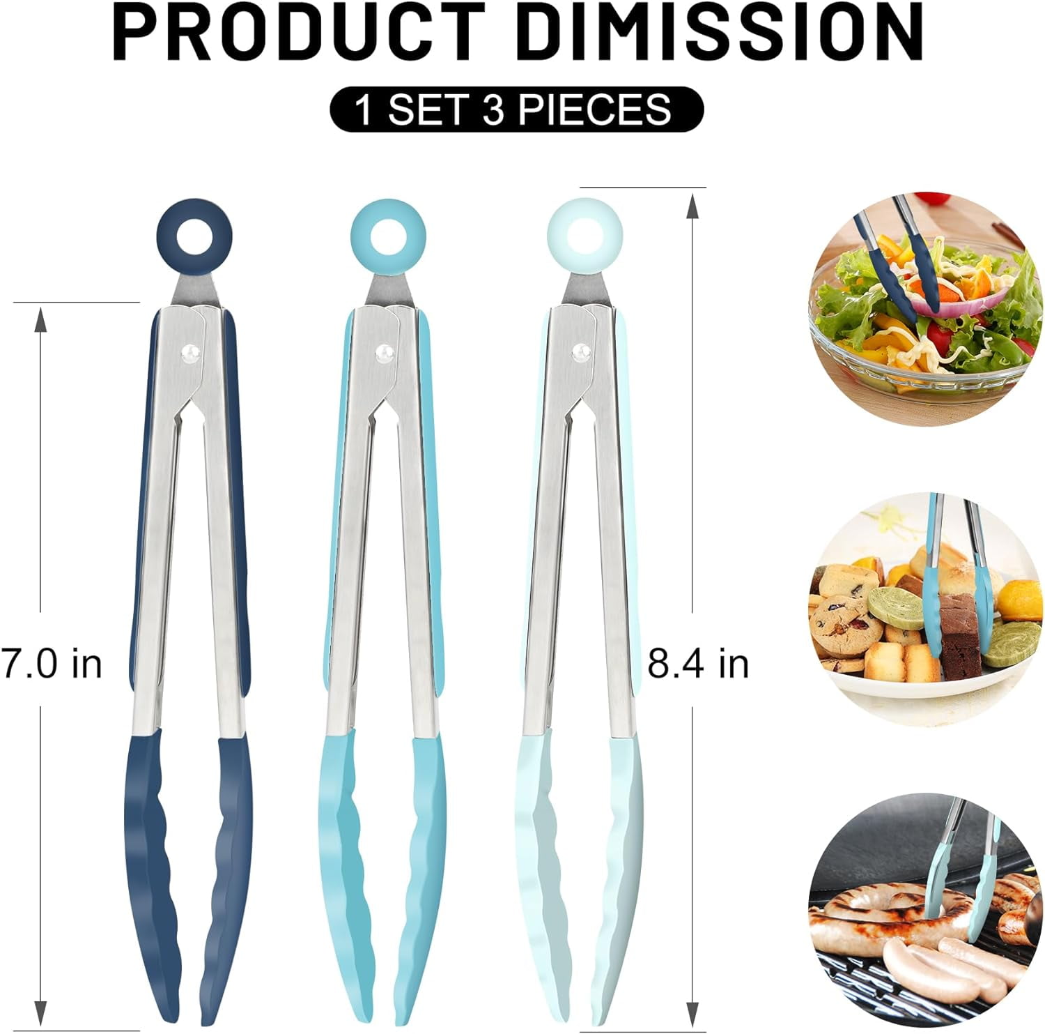TRA-Hotec Mini Silicone Kitchen Tongs for Cooking - 7-Inch Small ...