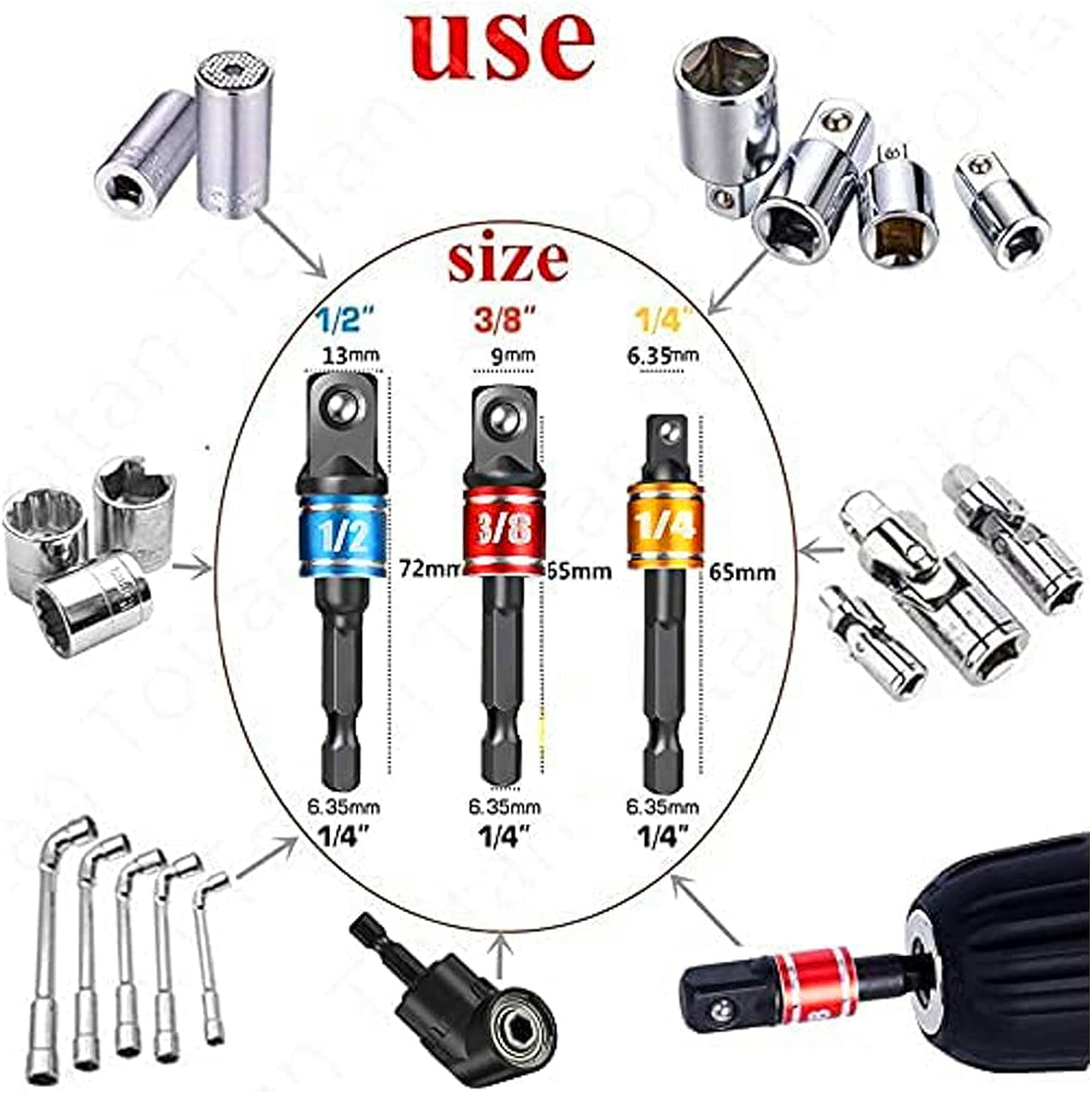 TRA-Impact Grade Socket Adapter Set - 3 Pcs Extension Drill Bit Socket Wrench Adapter for Impact ...