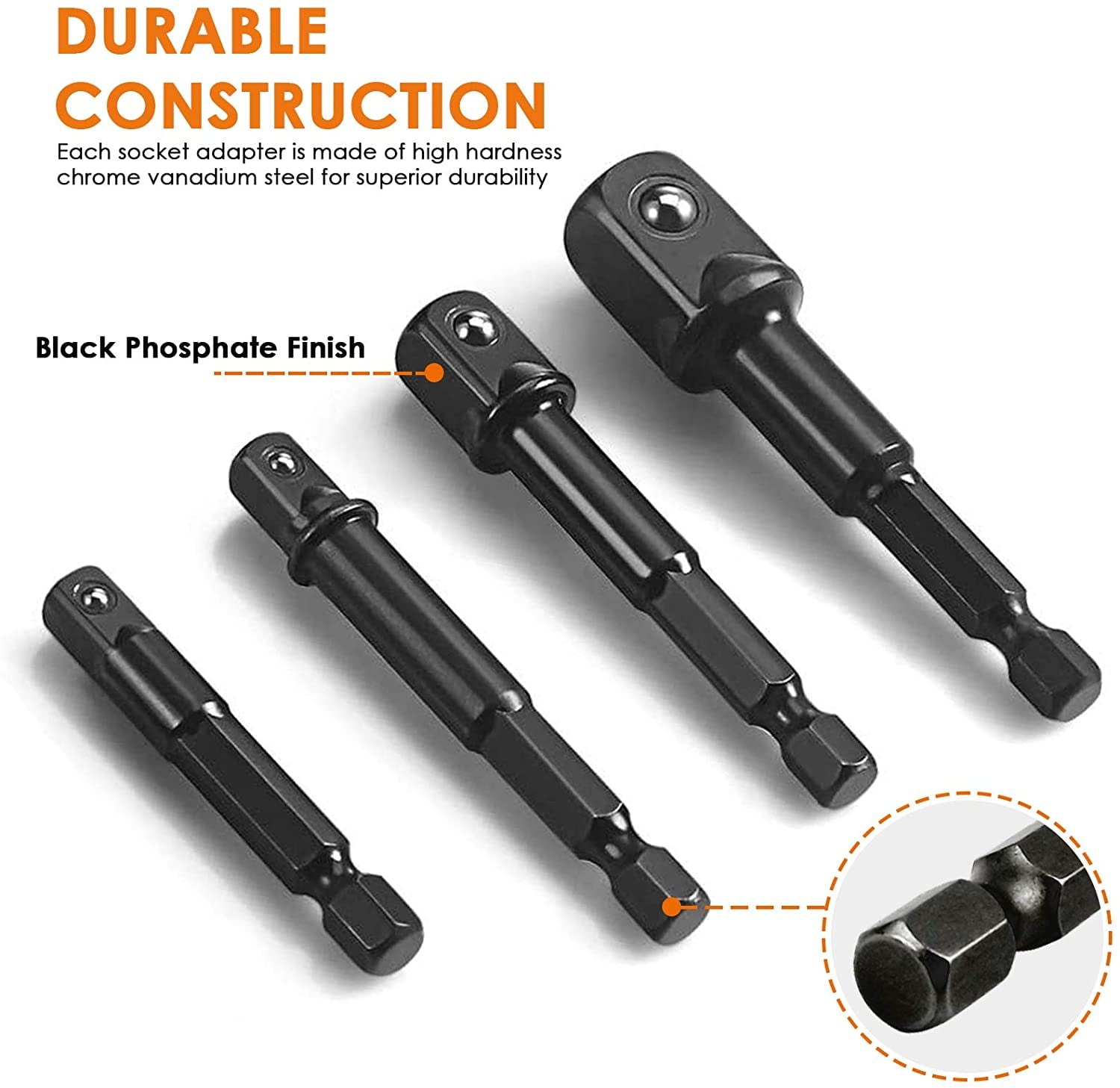 TRA-Impact Socket Adapter Set, 1/4" 3/8" 1/2" Drill Socket Adapter Set with 1/4" Hex Shank for ...