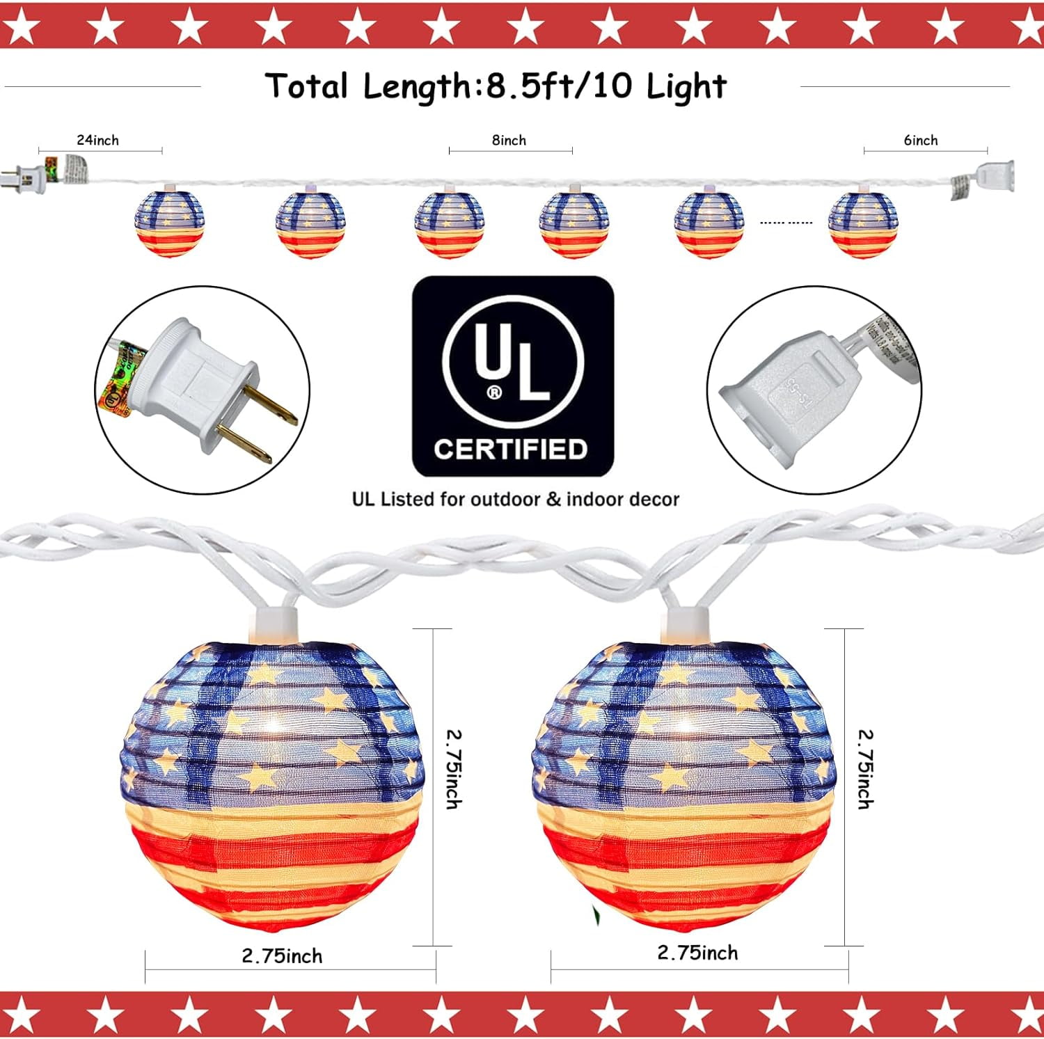 TRA-Independence Day National Flag Lantern String Lights, 8.5Ft ...