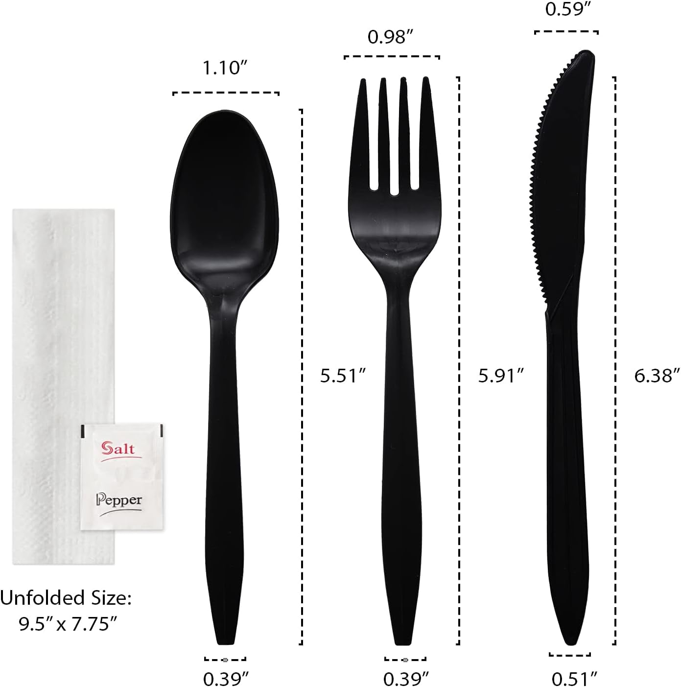 TRA-Individually Wrapped Plastic Cutlery Packets/Silverware Kits, Black ...