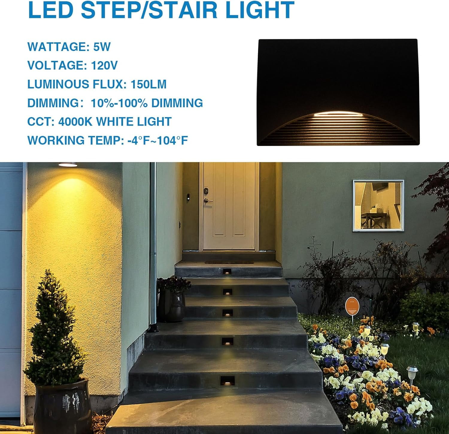 TRA-Indoor LED Step Lights, 3 Pack 120V Dimmable LED Stair Light, 4000K ...