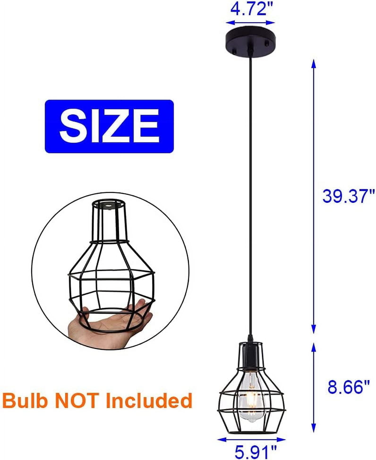 TRA-Industrial Pendant Light, Black Metal Wire Cage Hanging Light ...