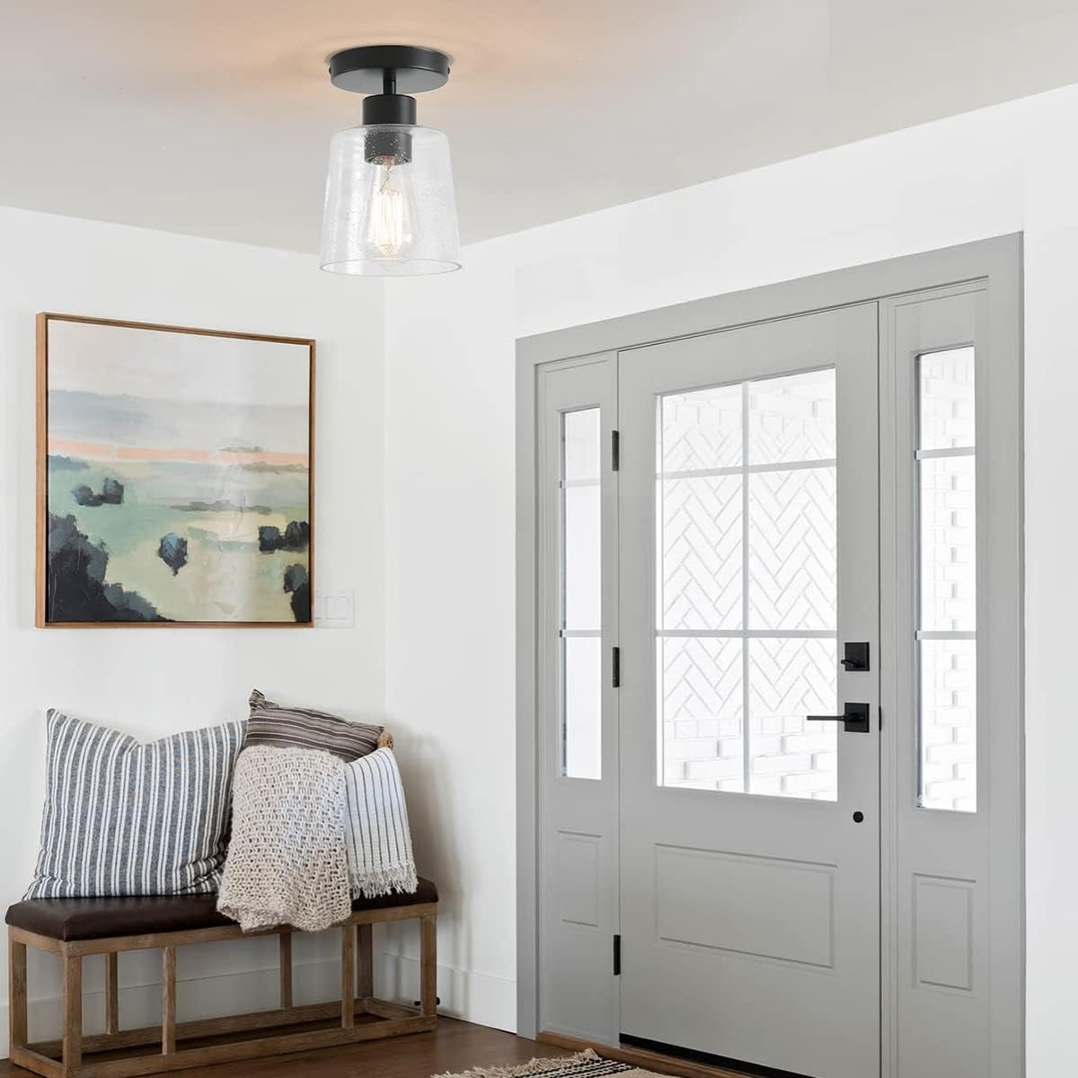 TRA-Industrial Semi Flush Mount Ceiling Light,Black Hallway Light ...