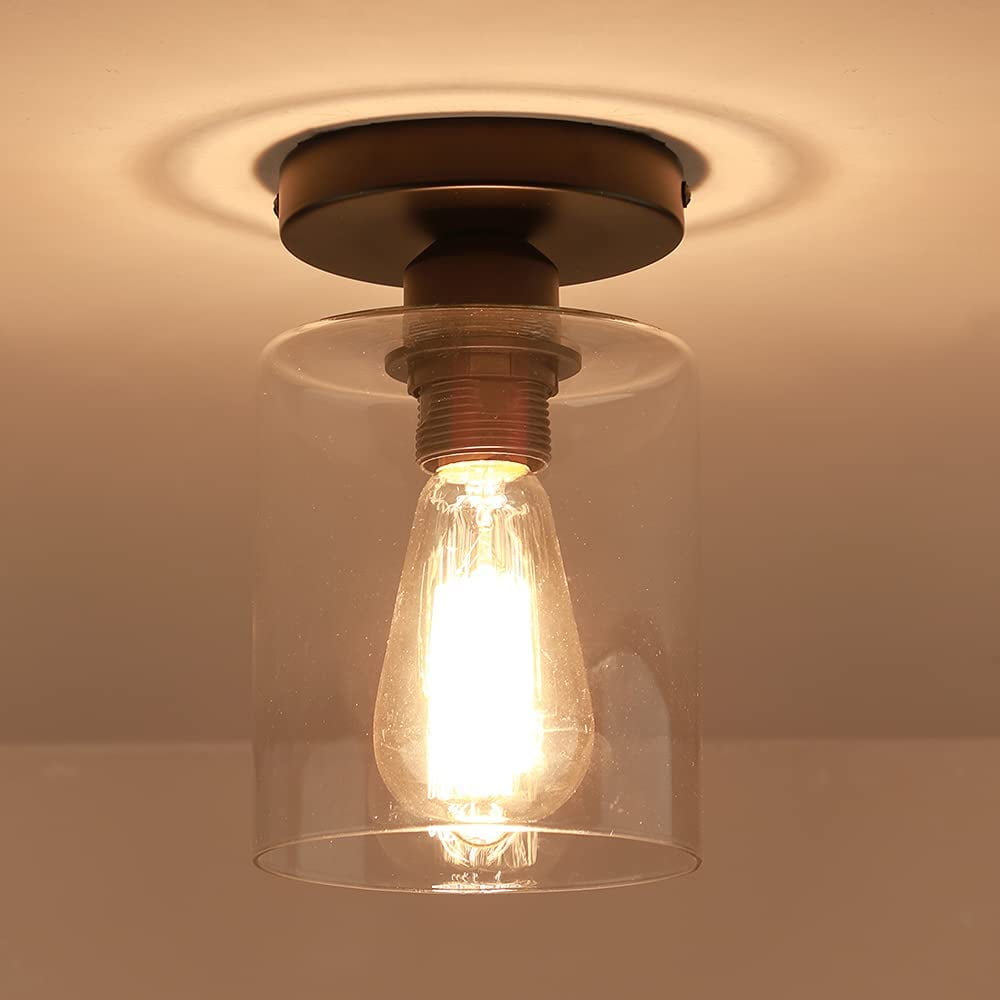 TRA-Industrial Semi Flush Mount Ceiling Light, Clear Glass Shade ...