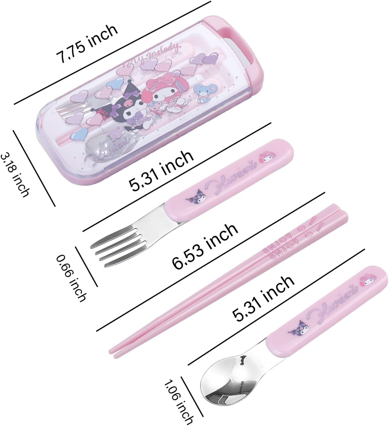 TRA-Kawaii Kitty Print Portable Utensils with Case Cartoon Reusable ...