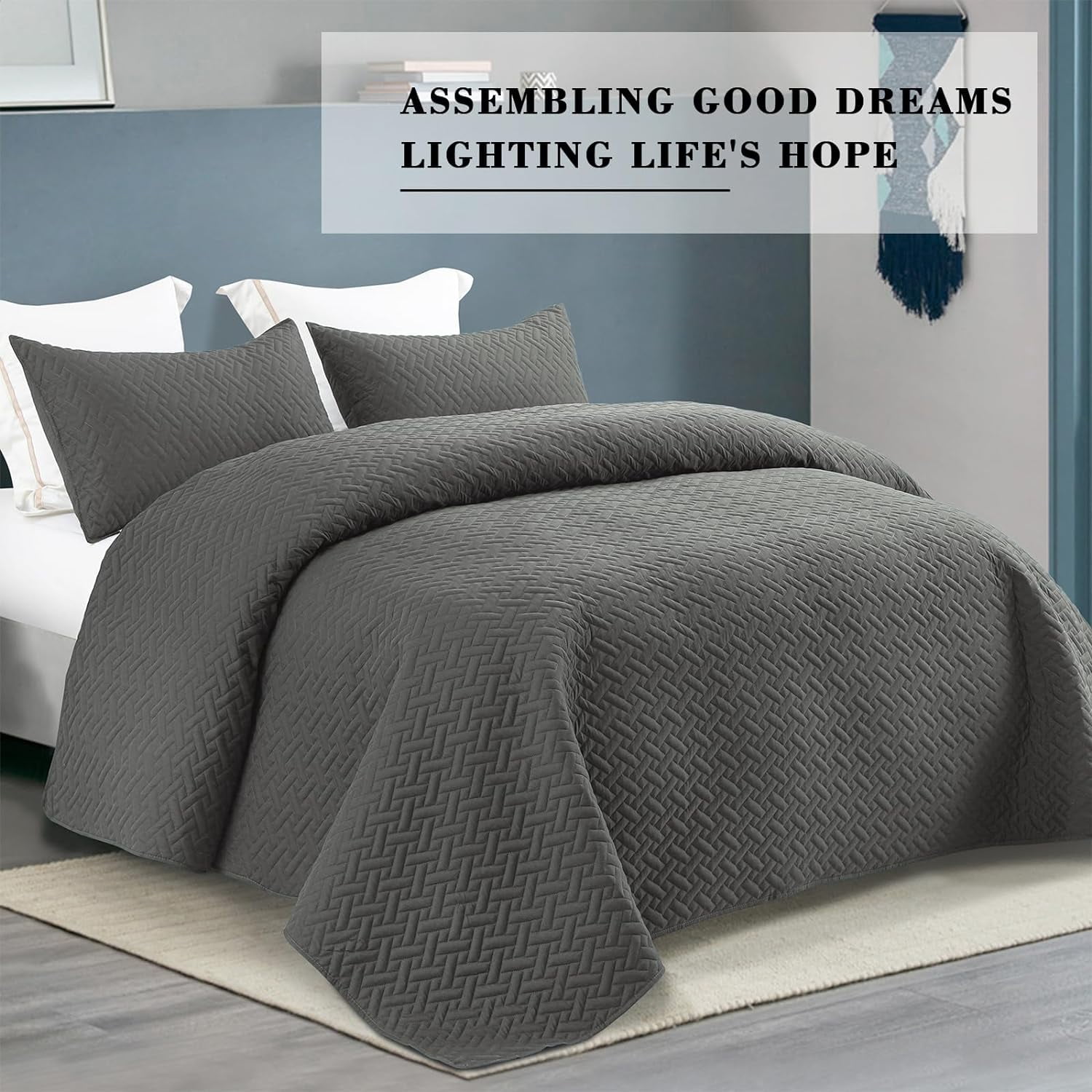 TRA-King Size Quilt Bedspreads with Basket Weave Pattern, Soft Lightweight Summer Quilts Bedding ...