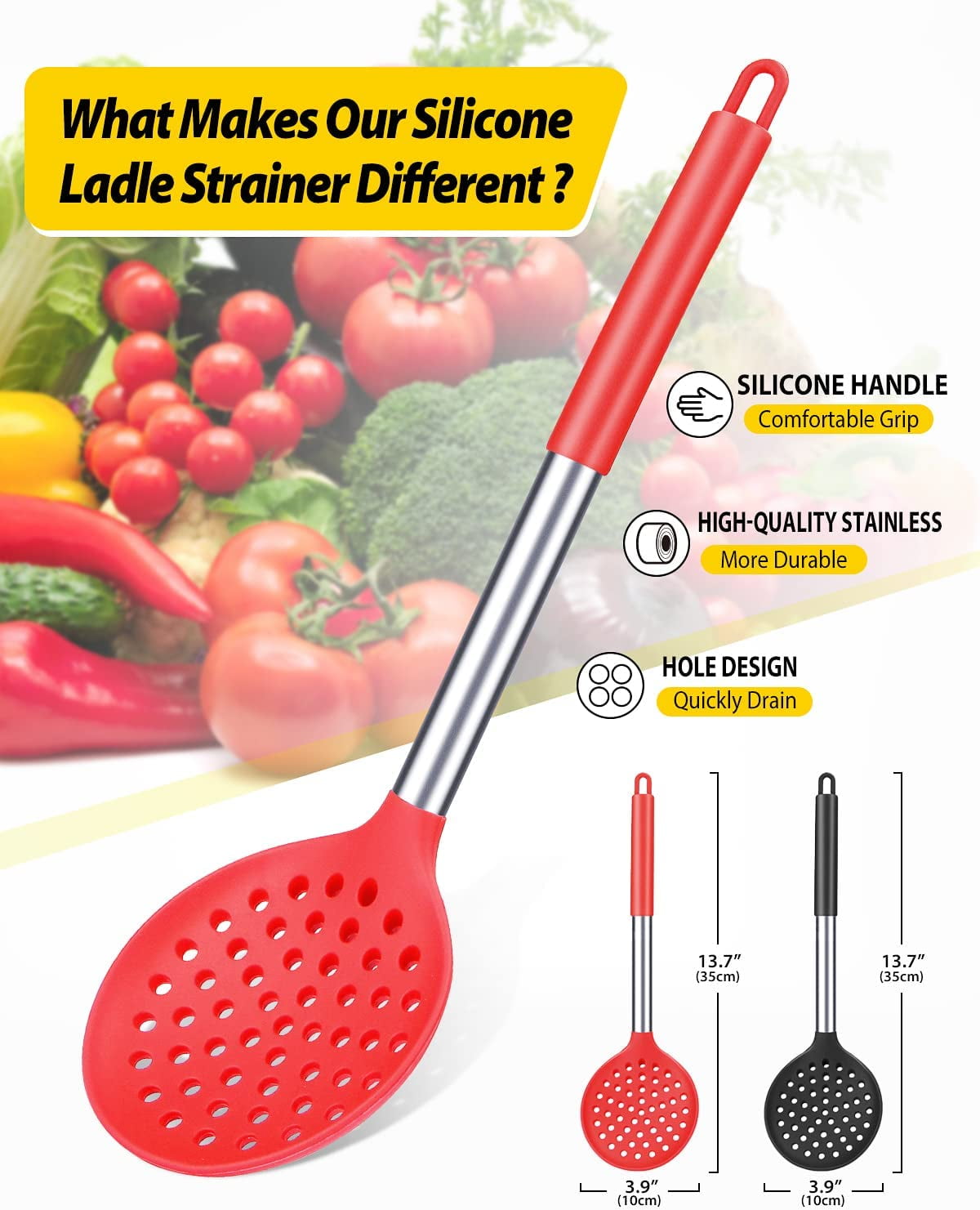 TRA-Kitchen Ladle Strainer Set of 2 Large Slotted Spoon with High Heat ...