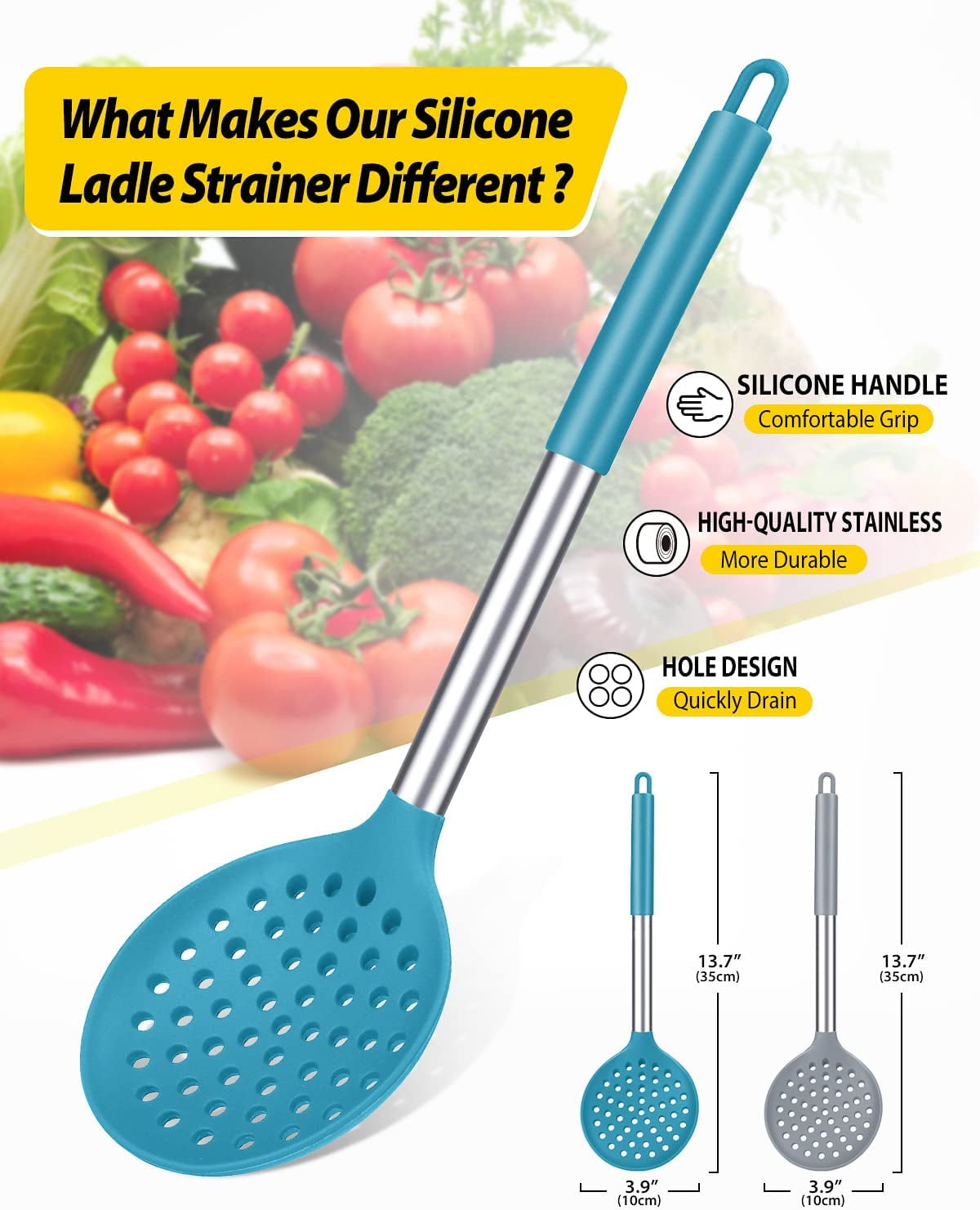 TRA-Kitchen Ladle Strainer Set of 2 Large Slotted Spoon with High Heat ...