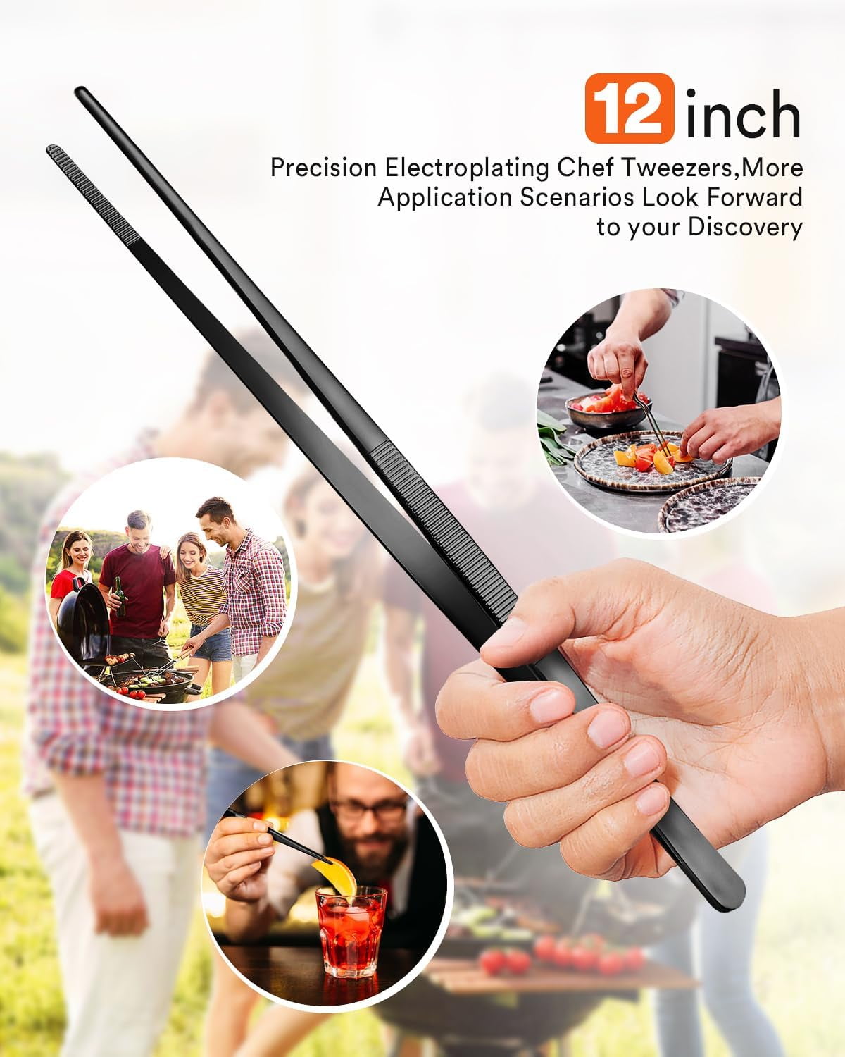 TRA-Kitchen Tweezers Fine Tweezer Tongs For Cooking, Black Stainless ...