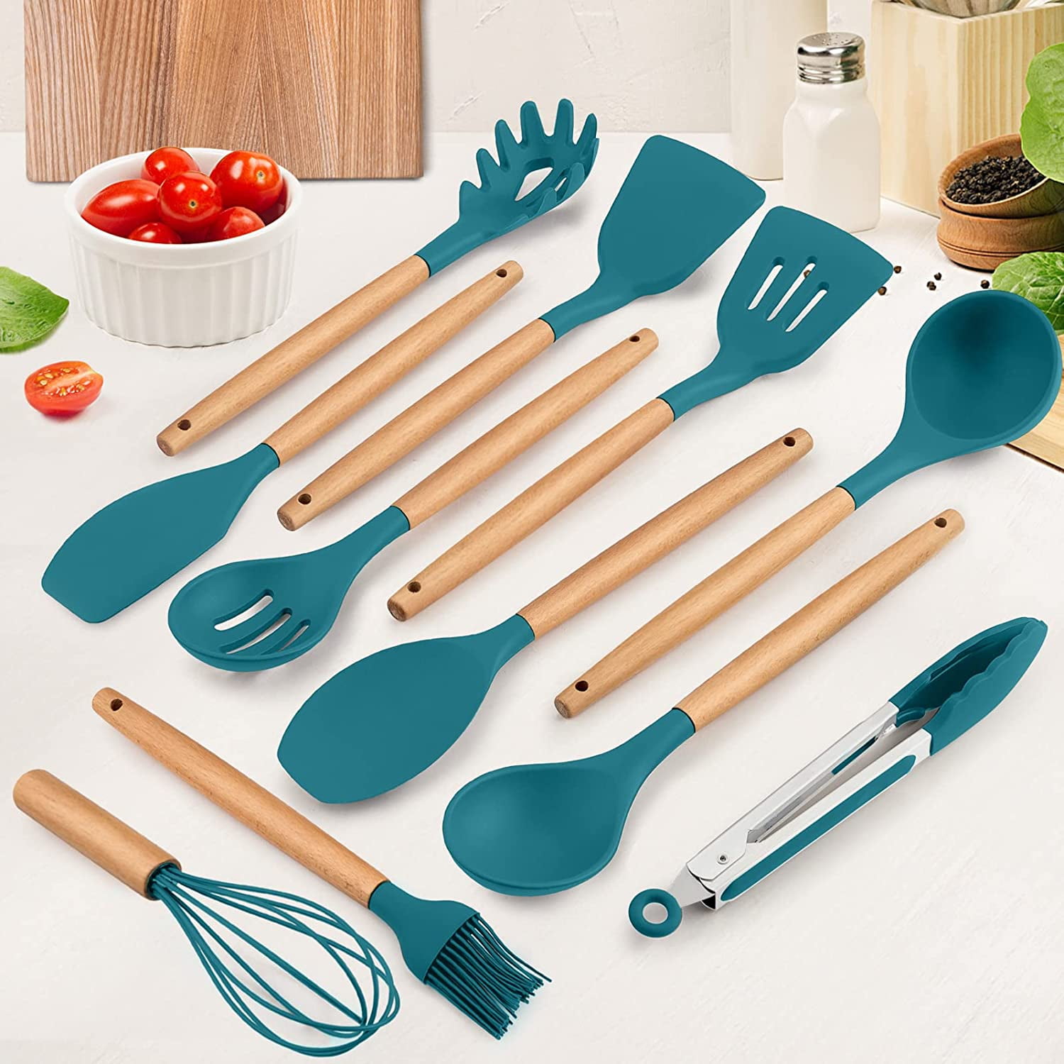 TRA-Kitchen Utensils Set of 12, Silicone Cooking Utensils with Holder ...