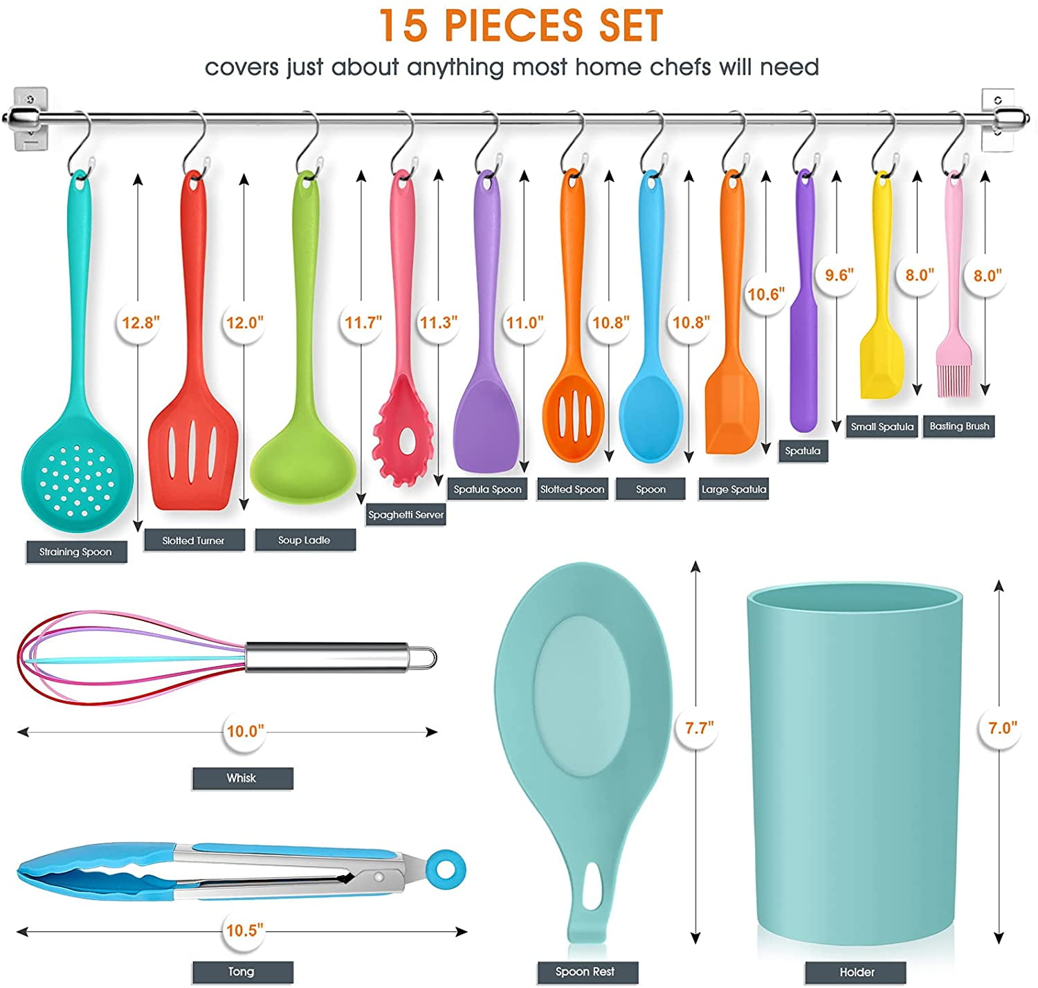 TRA-Kitchen Utensils Set, 15-Piece Silicone Cooking Utensils with ...