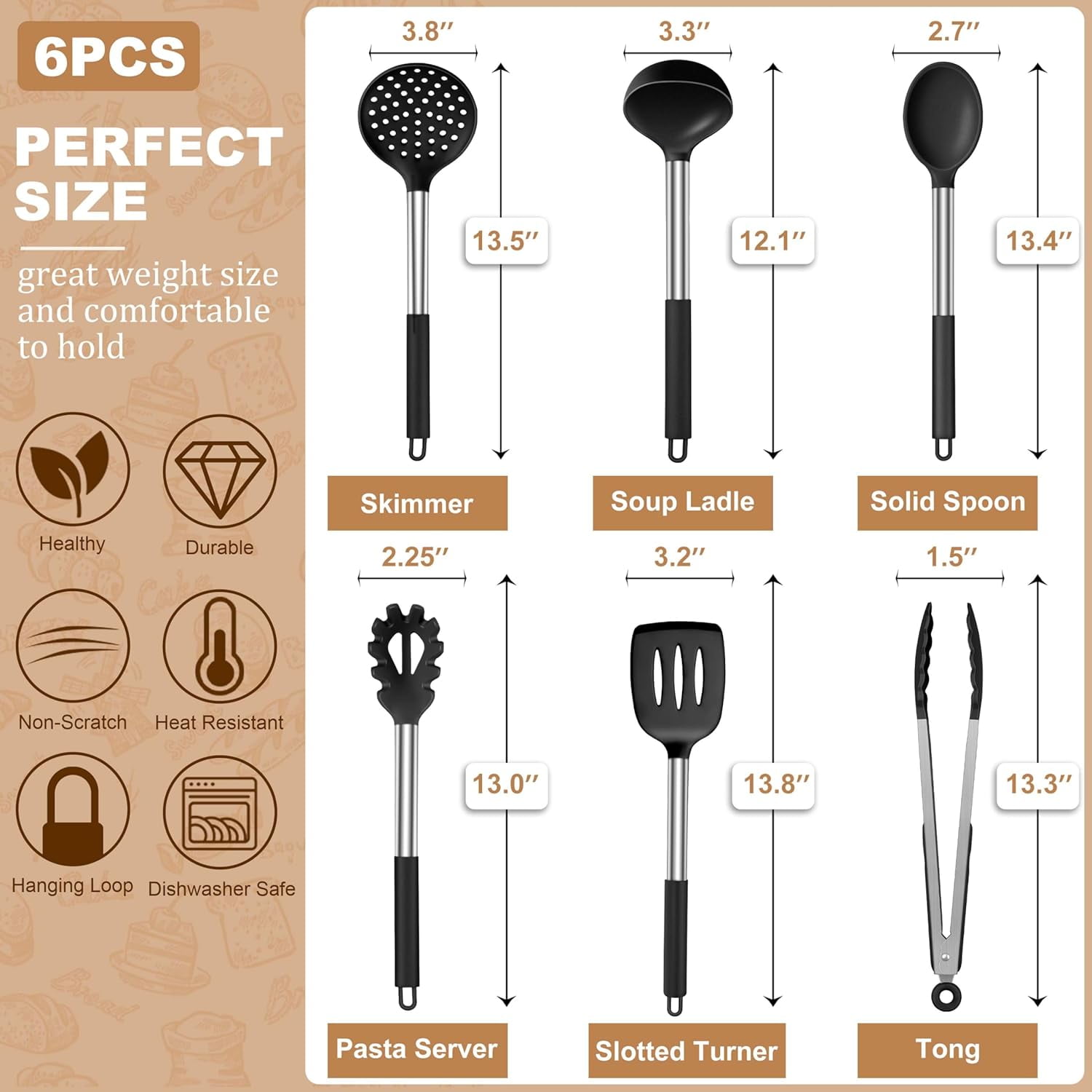 TRA-Kitchen Utensils Set of 6, Silicone Cooking Utensils Set for ...