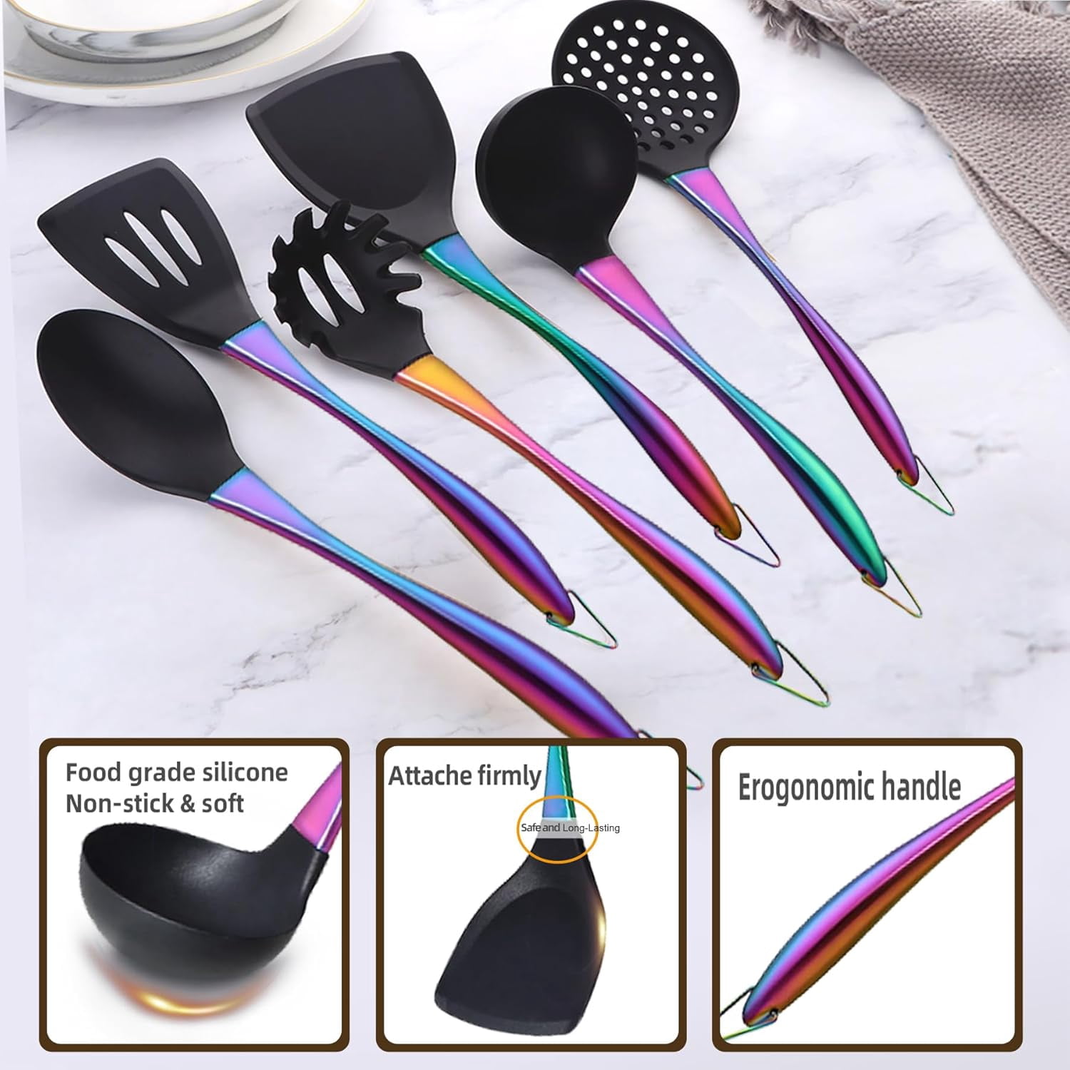 TRA-Kitchen Utensils Set, Large Non-stick Silicone Cooking Utensils Set ...