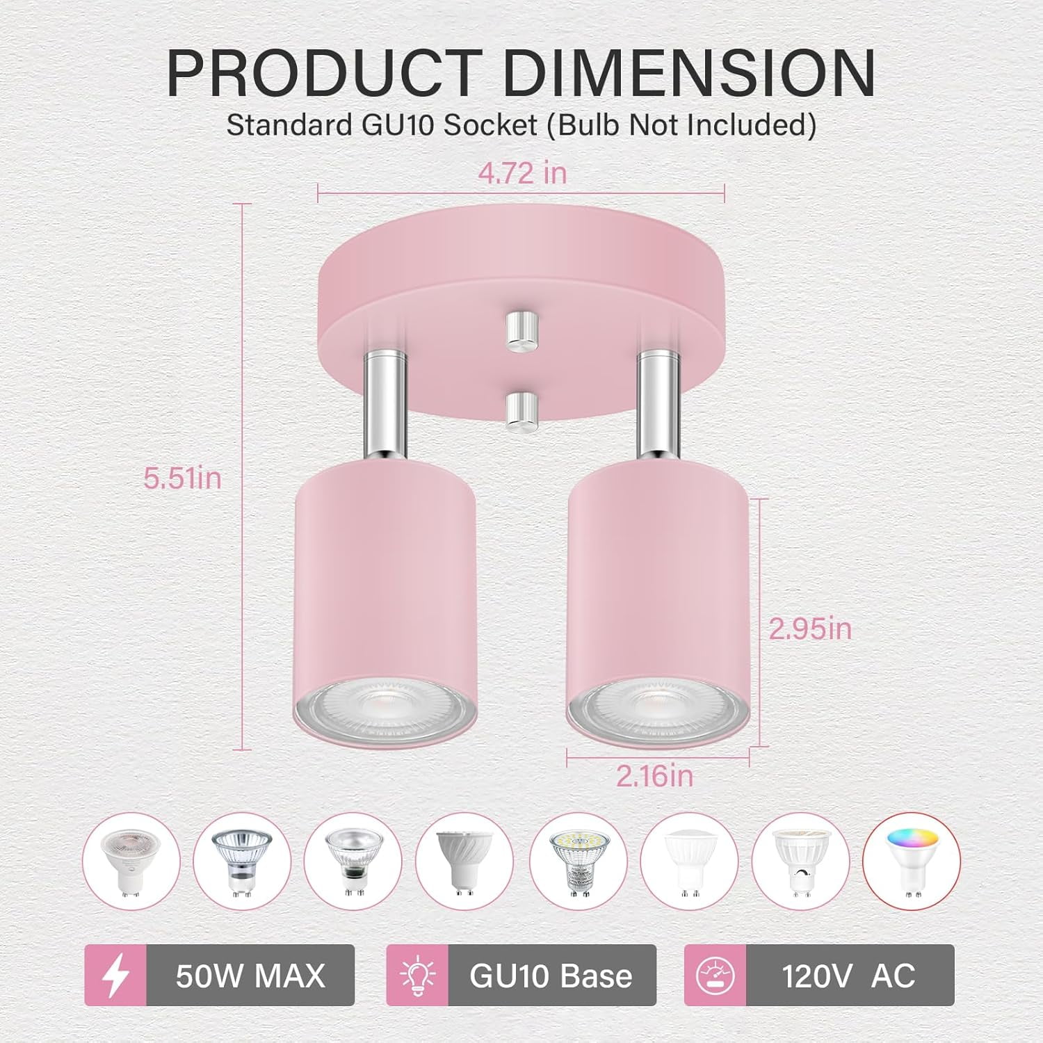 TRA-LED 2 Light Track Lighting Kit, LED Track Lighting Fixtures, Pink ...