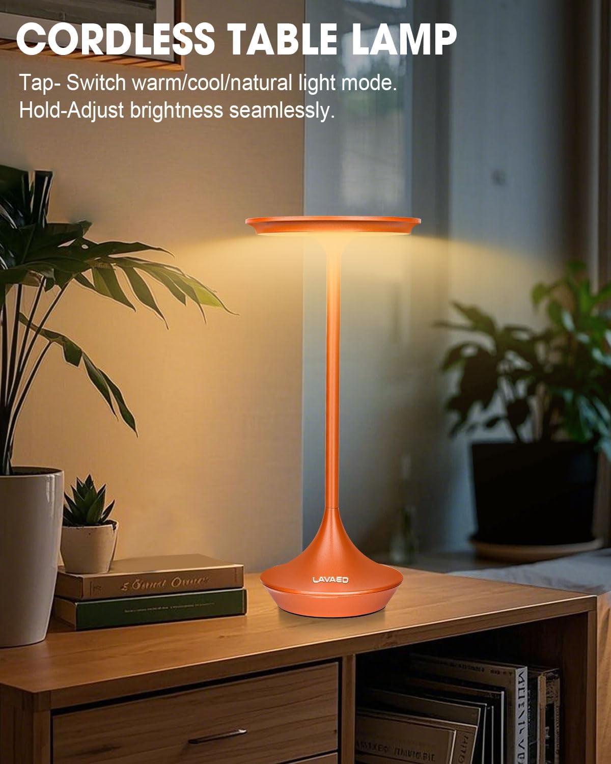 TRA-LED Cordless Table Lamp, 4000mAh Rechargeable Waterproof Touch Lamp ...