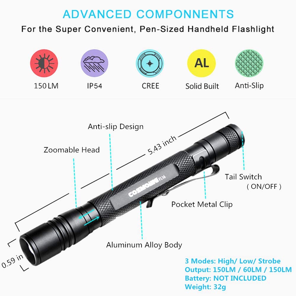 TRA-LED Pen Light Flashlight, 3 Modes Pocket Pen Flashlight with ...