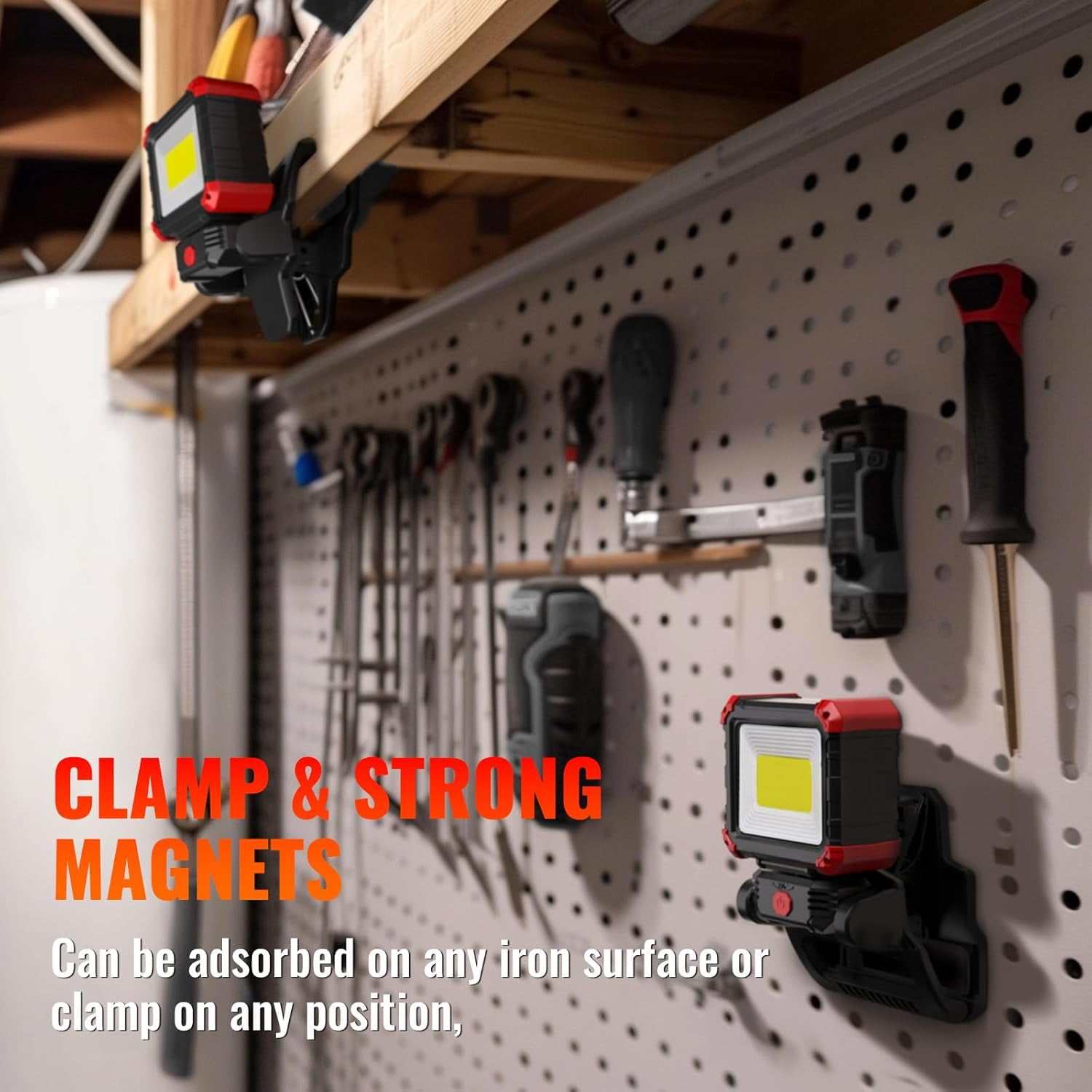 TRA-LED Rechargeable Work Light with Clamp, 2100LM COB Magnetic Clip on ...