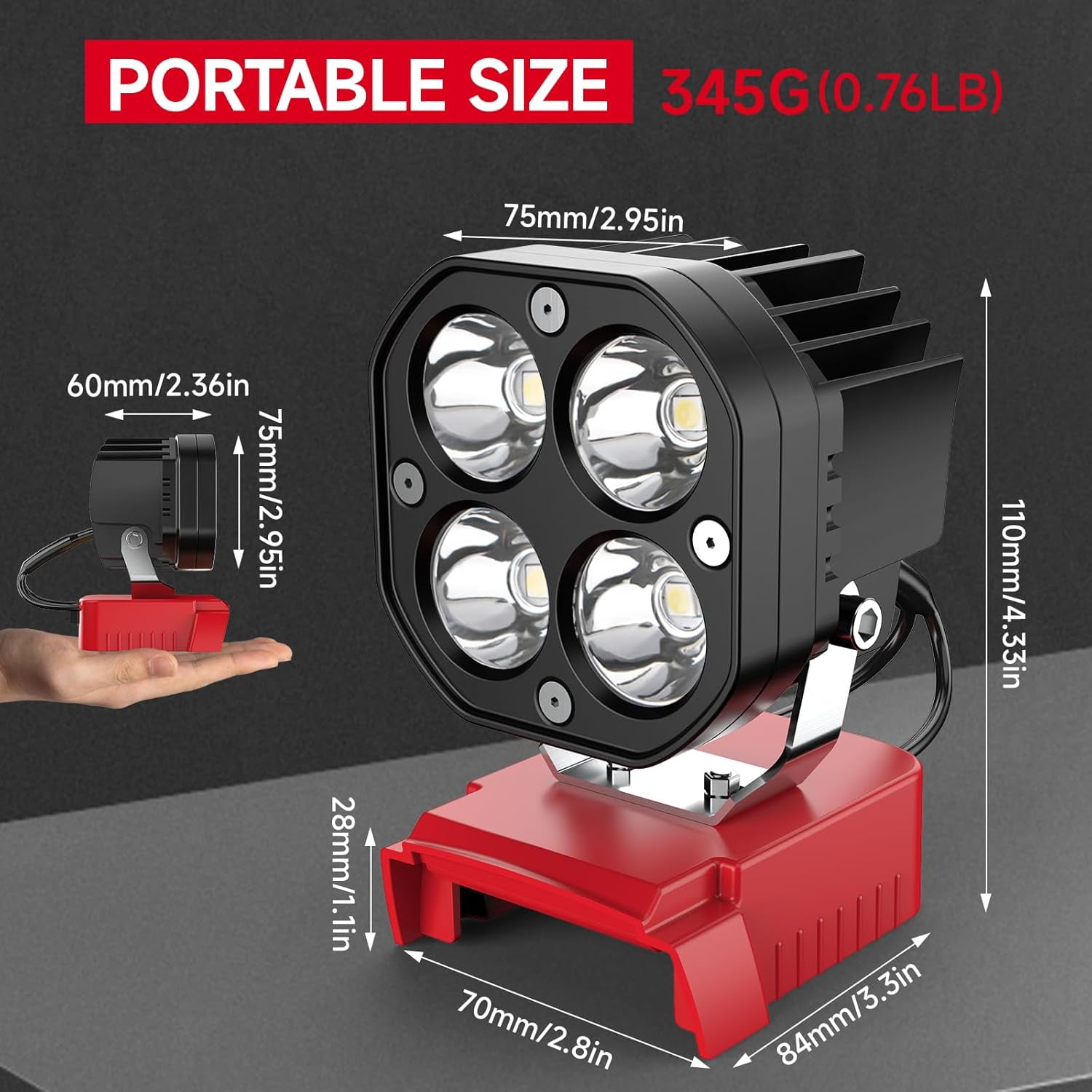 TRA-LED Work Light Compatible with Milwaukee 18V Battery, 40W 6000LM ...