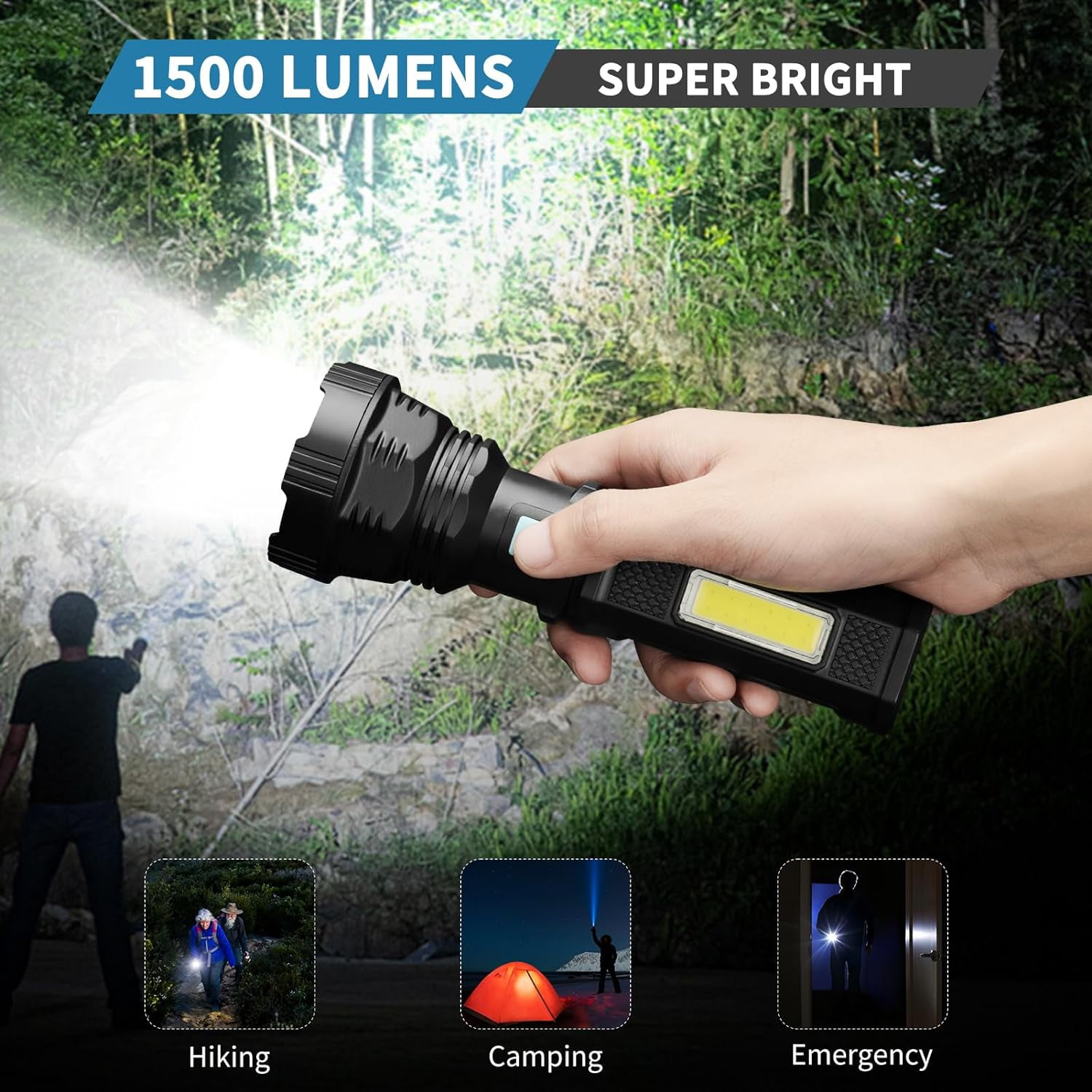 TRA-Led Solar Flashlight, 1500 Lumens Led Solar Handheld Rechargeable ...