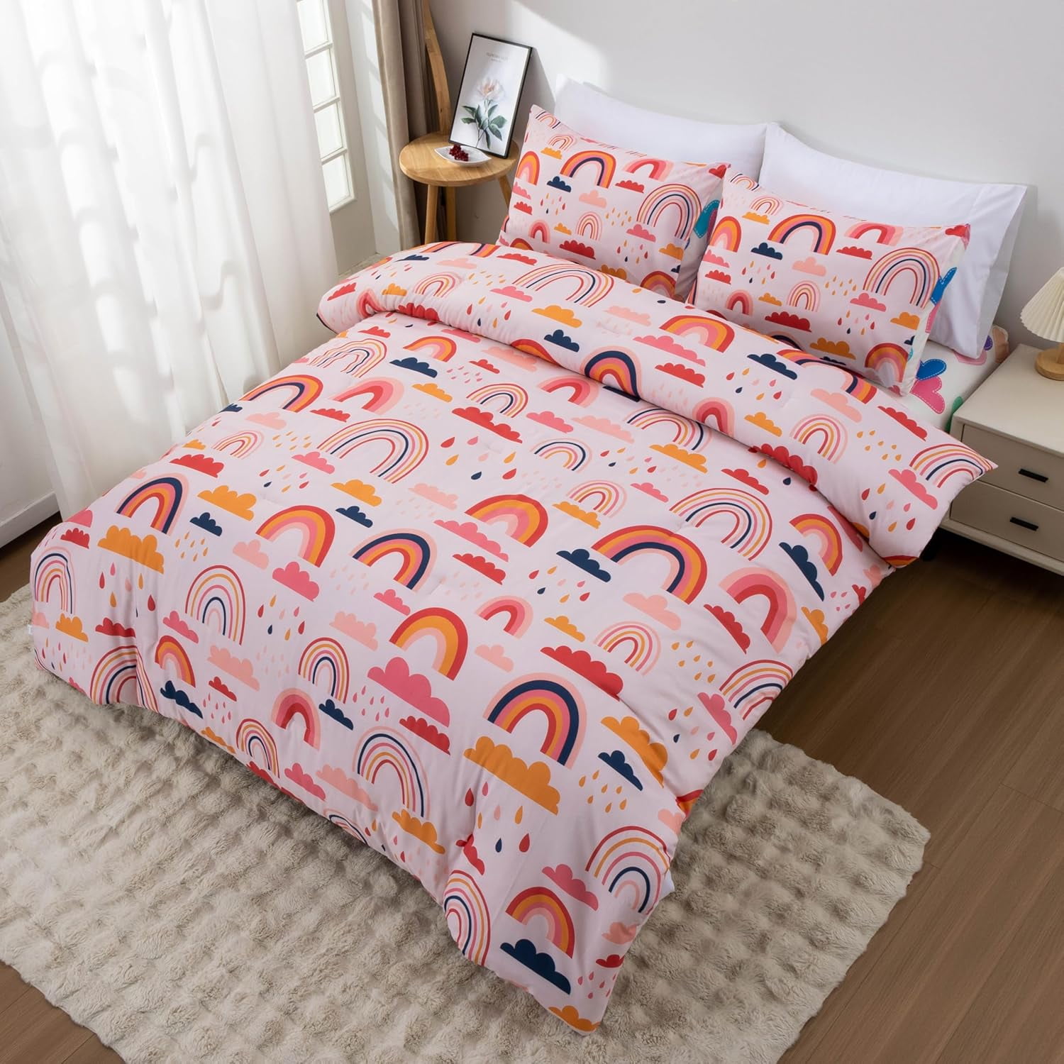 TRA-Lightweight Soft 3 Piece Rainbow Comforter Set with 2 Pillow Covers ...