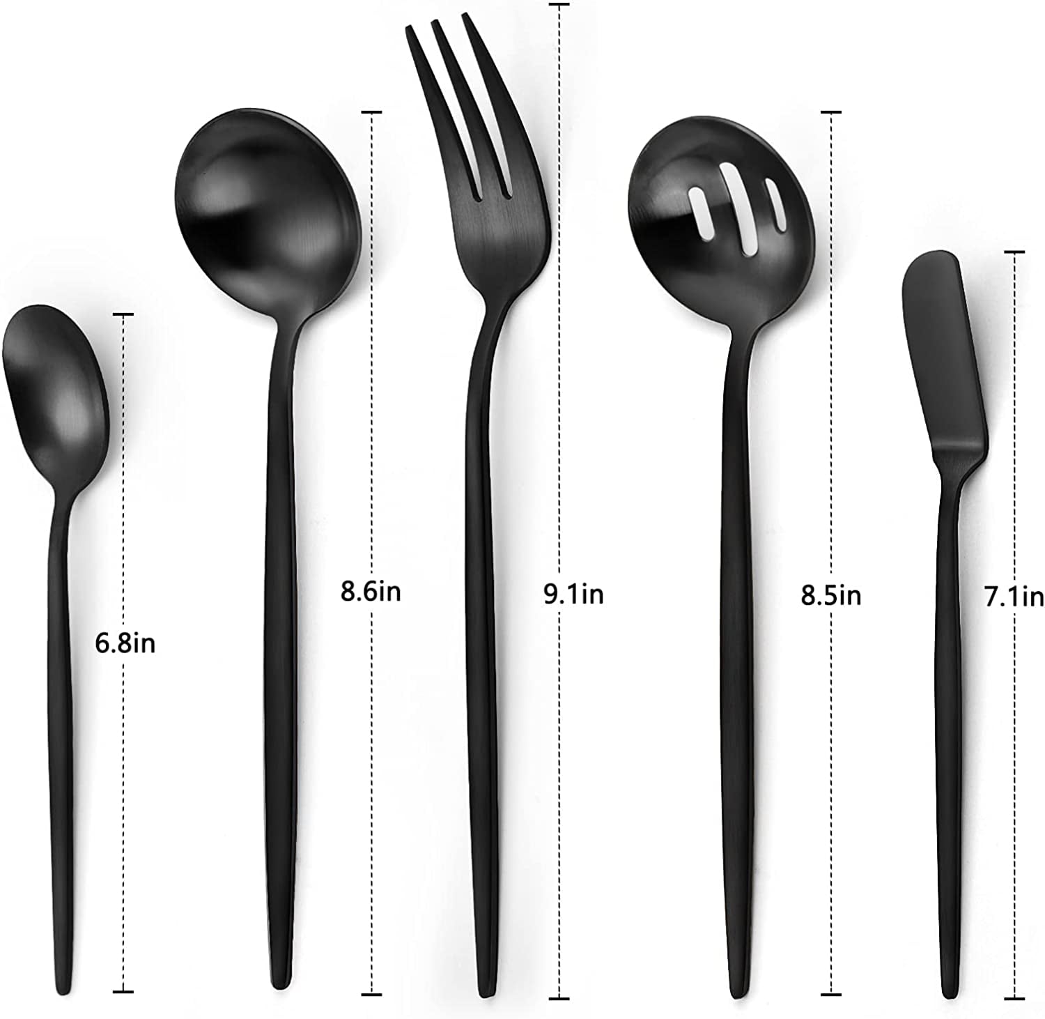 TRA-Matte Black Serving Silverware Set, 5-Piece Round Shared Utensils ...