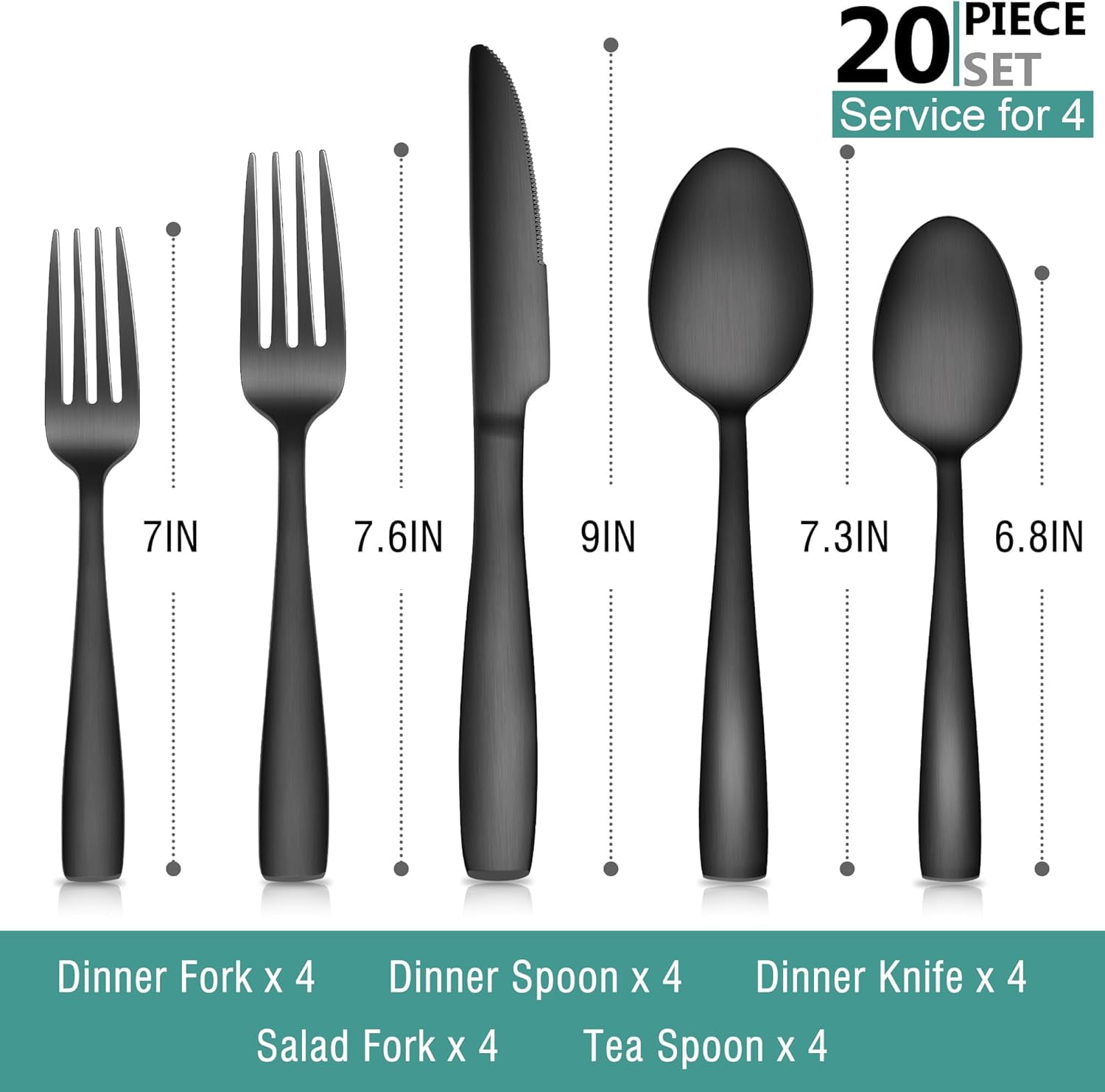 TRA-Matte Black Silverware Set for 4, 20 Pieces Stainless Steel ...