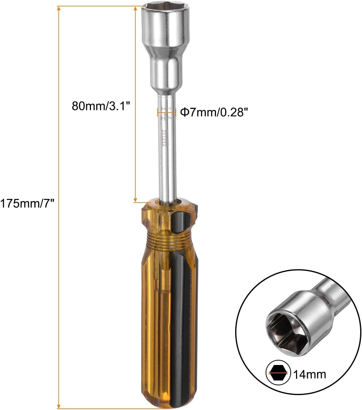 TRA-Metric Hex Nut Screwdriver 14mm Carbon Steel Ergonomic PVC Grip Non ...