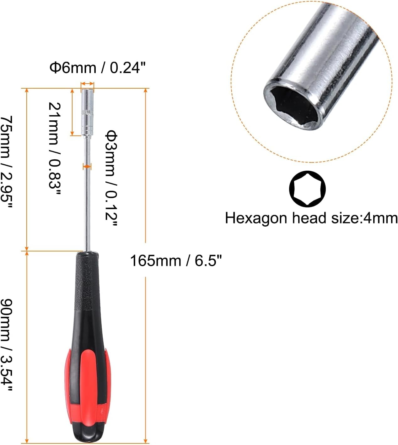 TRA-Metric Nut Driver 4mm Dia 75mm Shank Non-Magnetic 6 Point Hex ...
