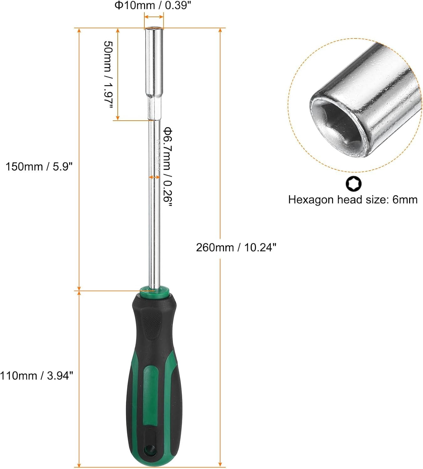 TRA-Metric Nut Driver 6mm Dia 150mm Round Shank CR-V 6 Point Hex ...