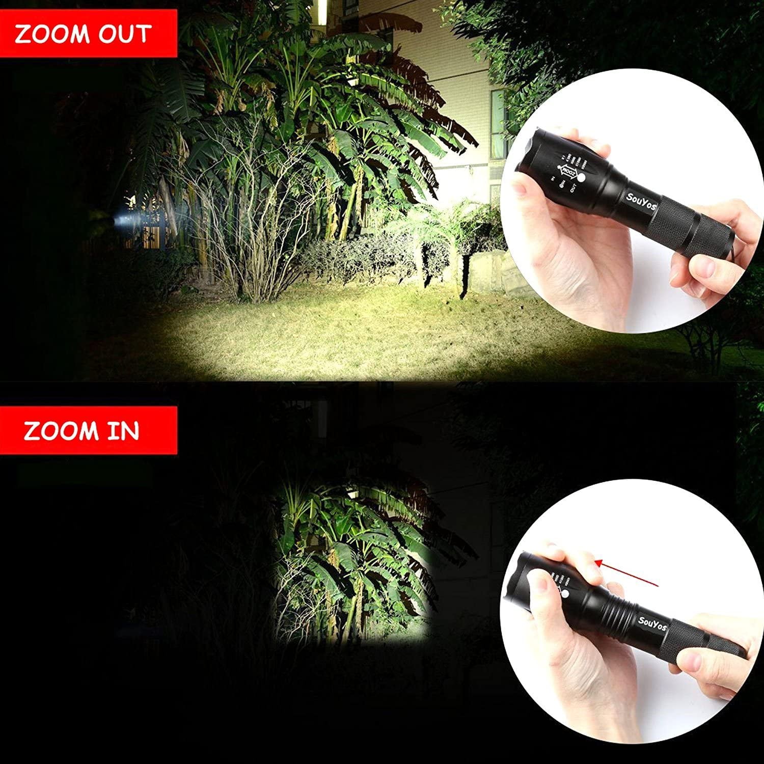 TRA-Military Grade Flashlight 2000 Lumen 5 Modes Water Resistant LED ...
